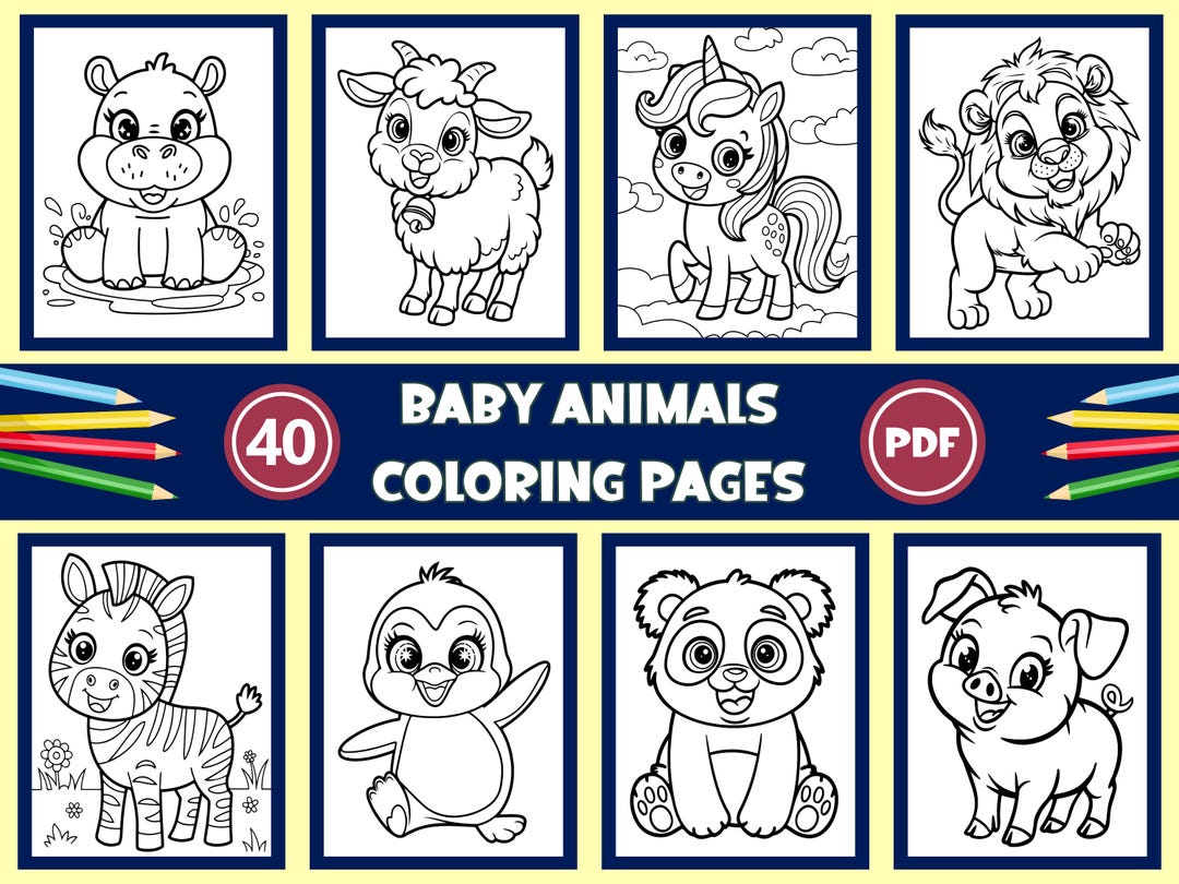 Baby Animals Coloring Pages, Cute Animals Coloring Book, Baby Shower ...