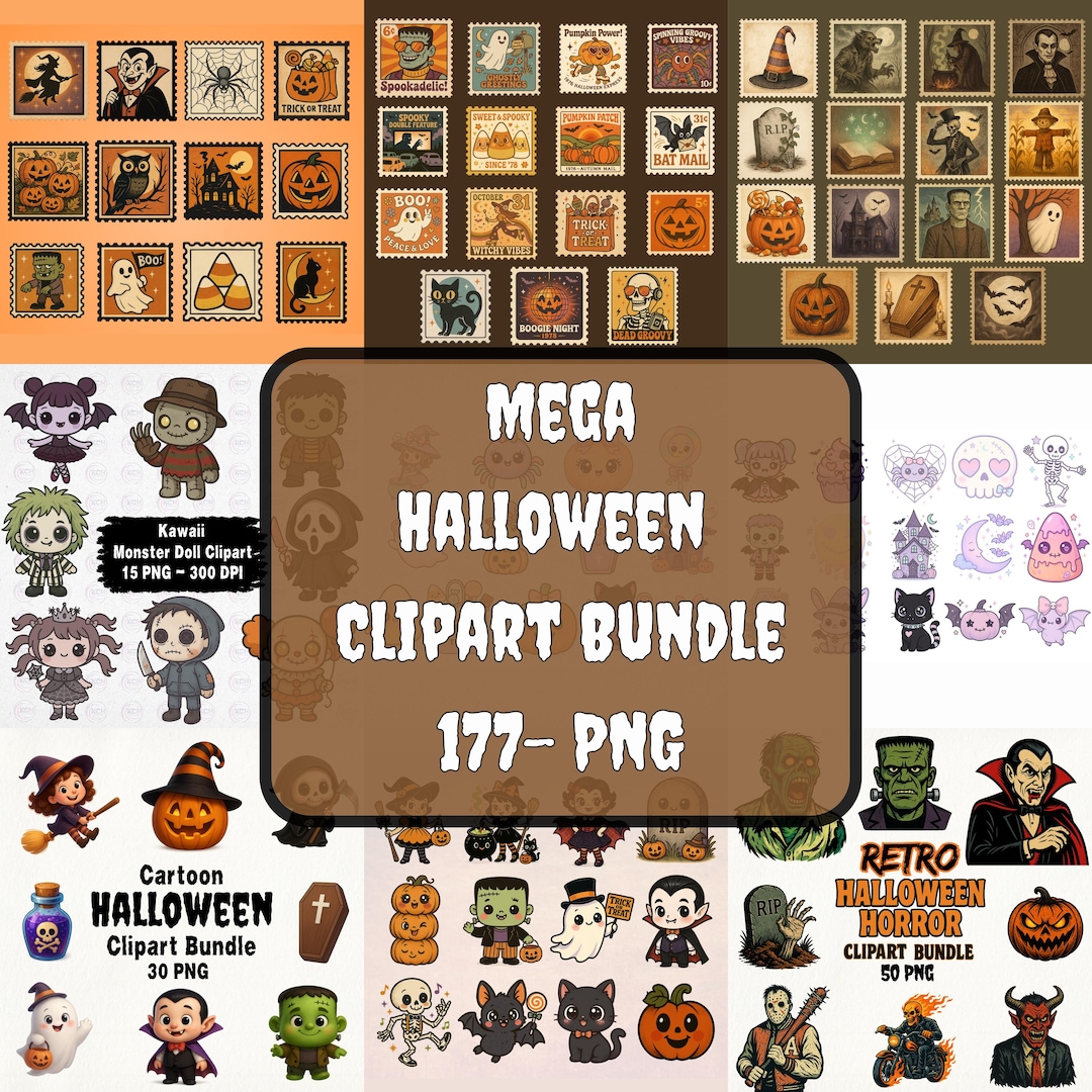 Mega Halloween Clipart Bundle, 177 Cute Spooky PNG Designs - Etsy