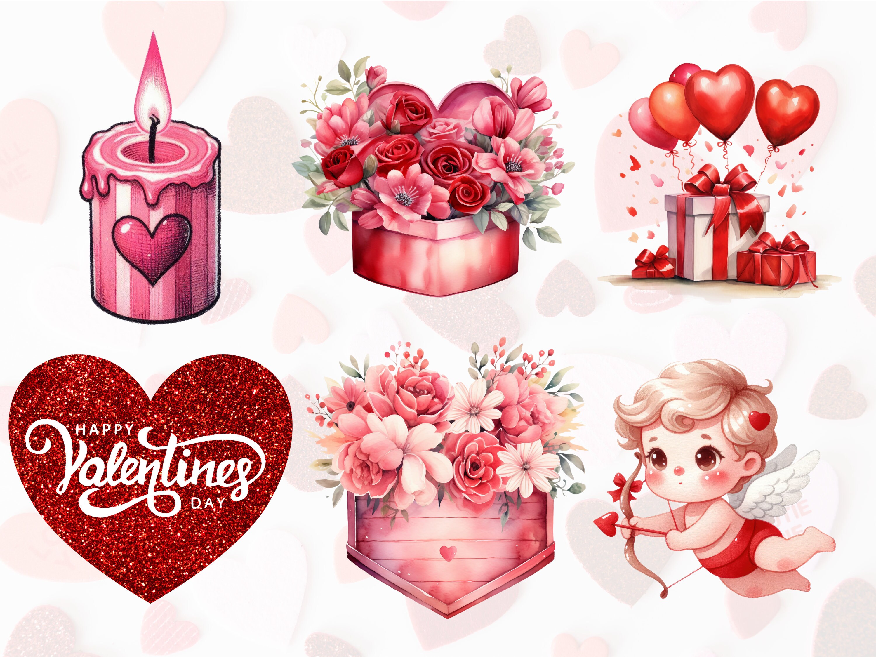 Valentines Day Clipart Bundle, Watercolor Valentines Clipart ...