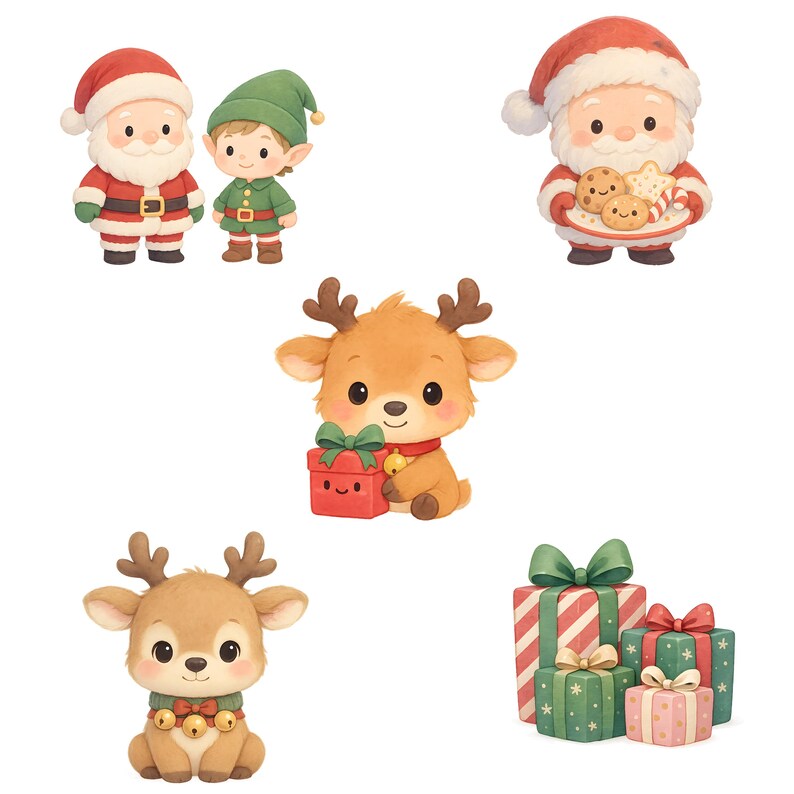 Cute Christmas Mega Bundle – 66 Png Clipart | Kawaii Santa, Reindeer ...