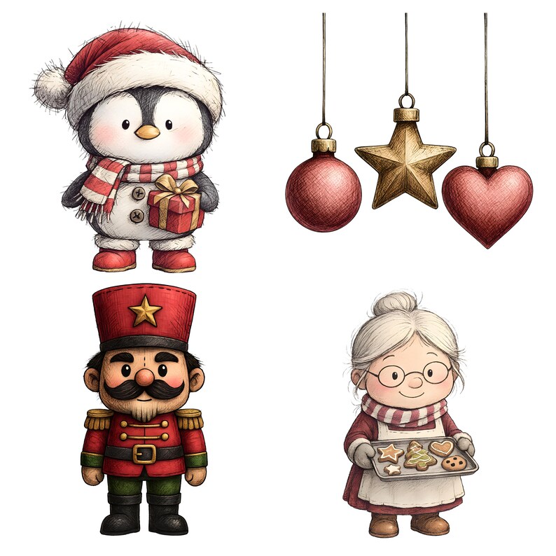 Whimsical Christmas Clipart Bundle – 30 Pngs | Santa, Reindeer, Sleigh ...