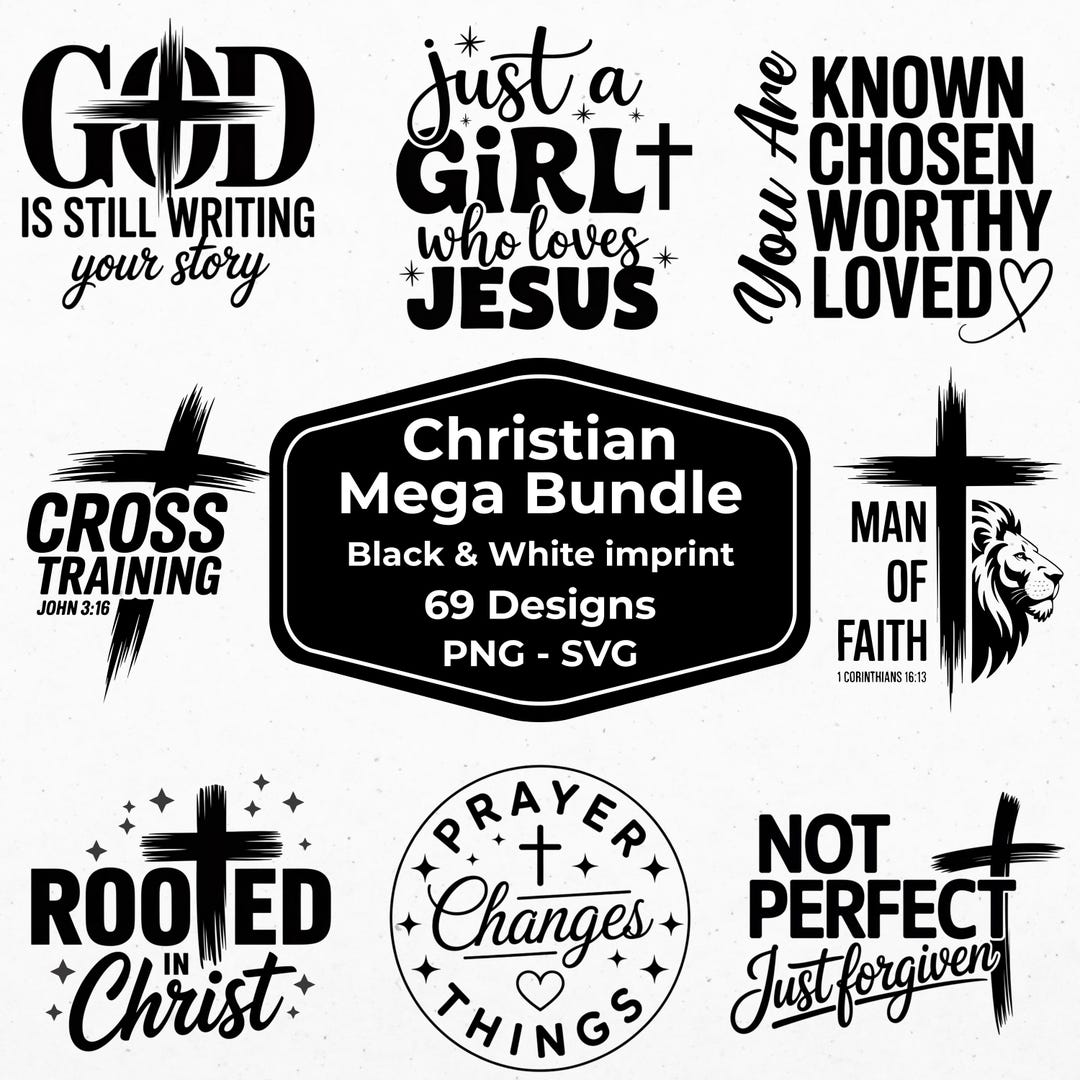 Christian SVG Mega Bundle – 69 Black and White Faith Designs | Bible ...