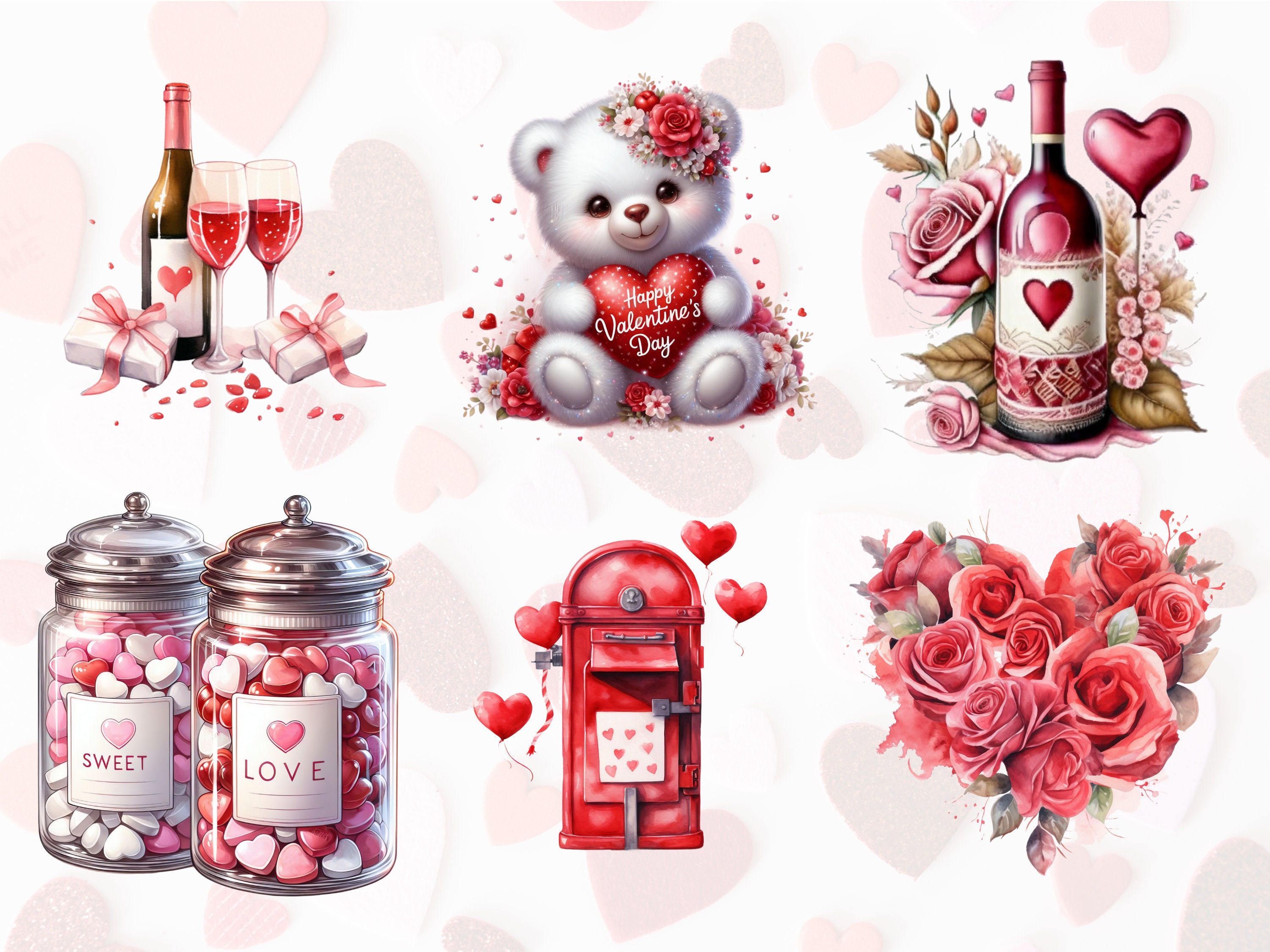 Valentines Day Clipart Bundle, Watercolor Valentines Clipart ...