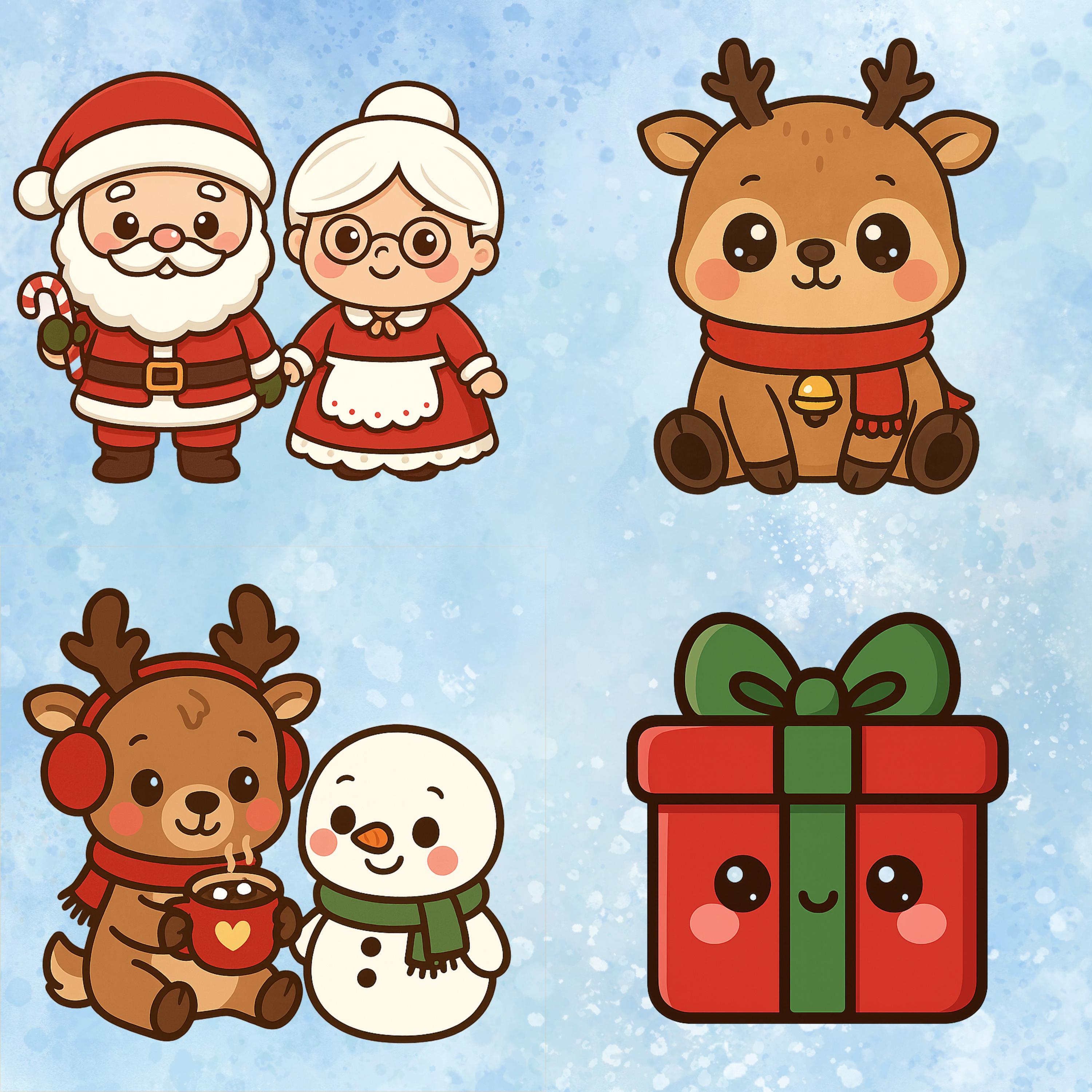 Kawaii Christmas Clipart Bundle PNG | Christmas Clipart Bundles | Cute ...