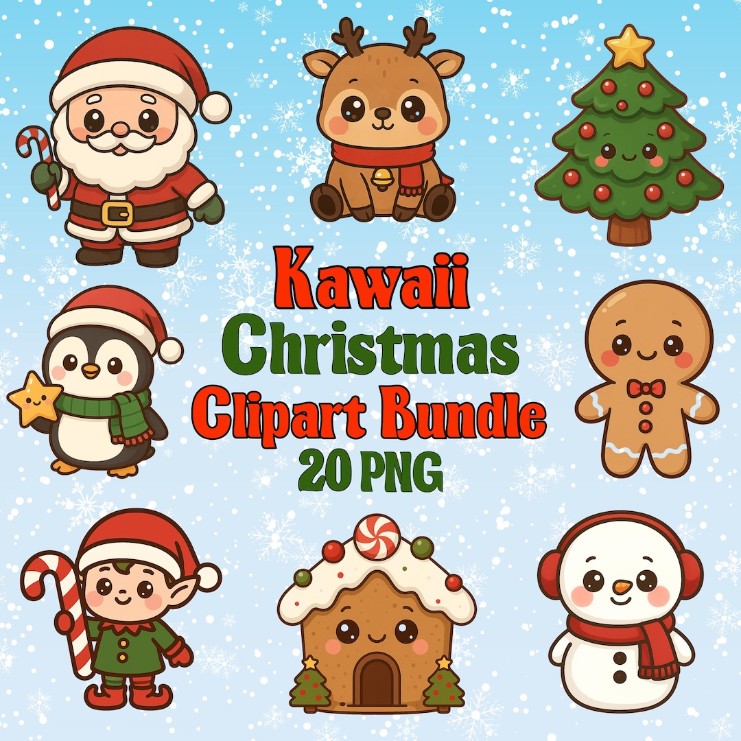 Kawaii Christmas Clipart Bundle PNG | Christmas Clipart Bundles | Cute ...