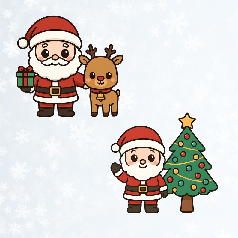 Kawaii Christmas Santa Clipart PNG SVG Bundle | Cute Christmas Clipart ...