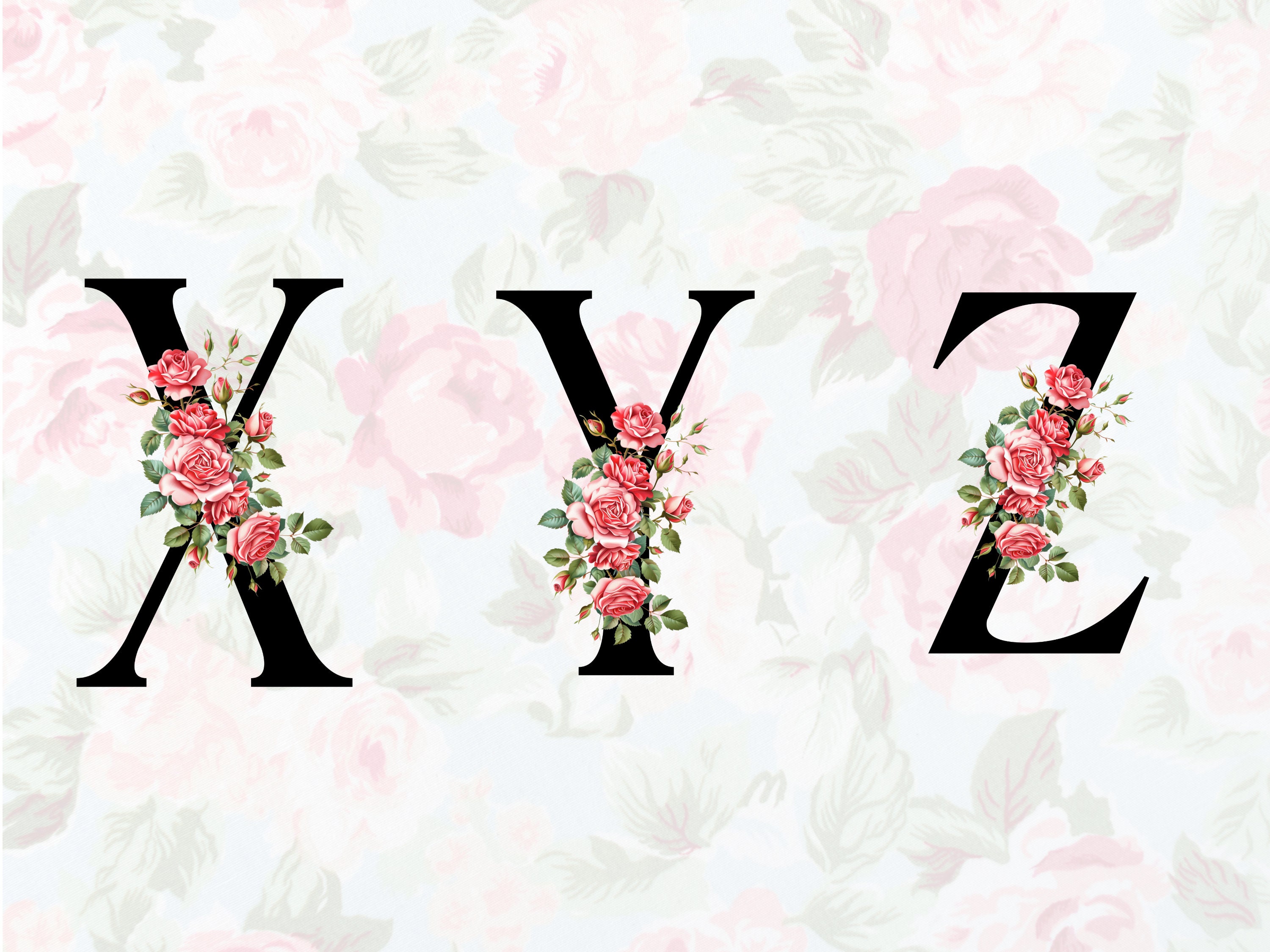 Rose Floral Alphabet: Watercolor Letter Monogram (digital Download) - Etsy