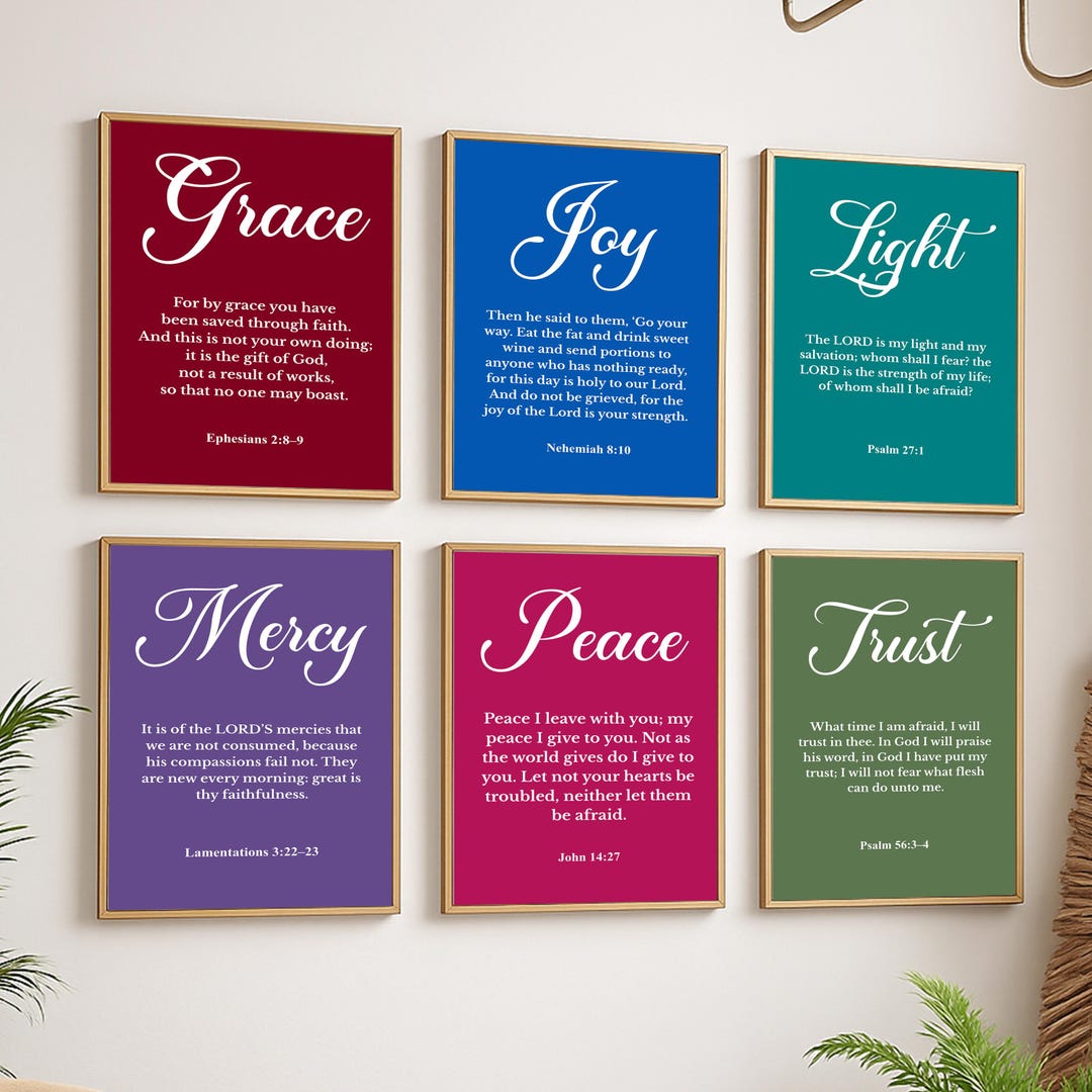 Bible Scripture Wall Art Set of 6 | Grace Joy Light Mercy Peace Trust ...
