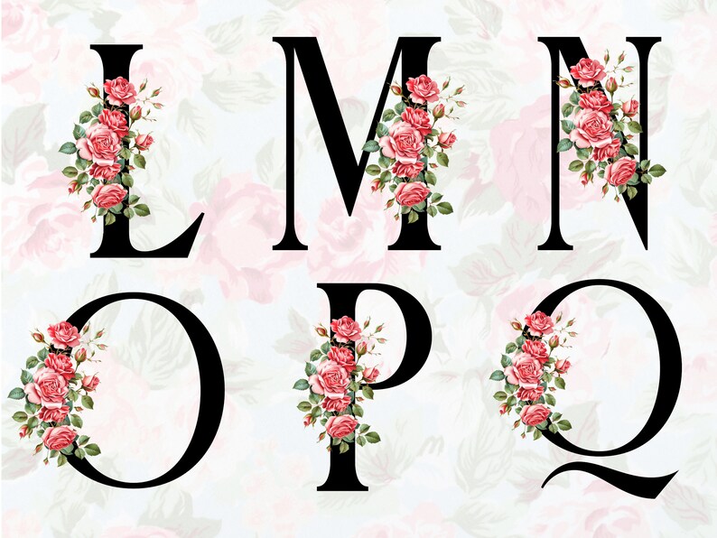 Rose Floral Alphabet: Watercolor Letter Monogram (digital Download) - Etsy