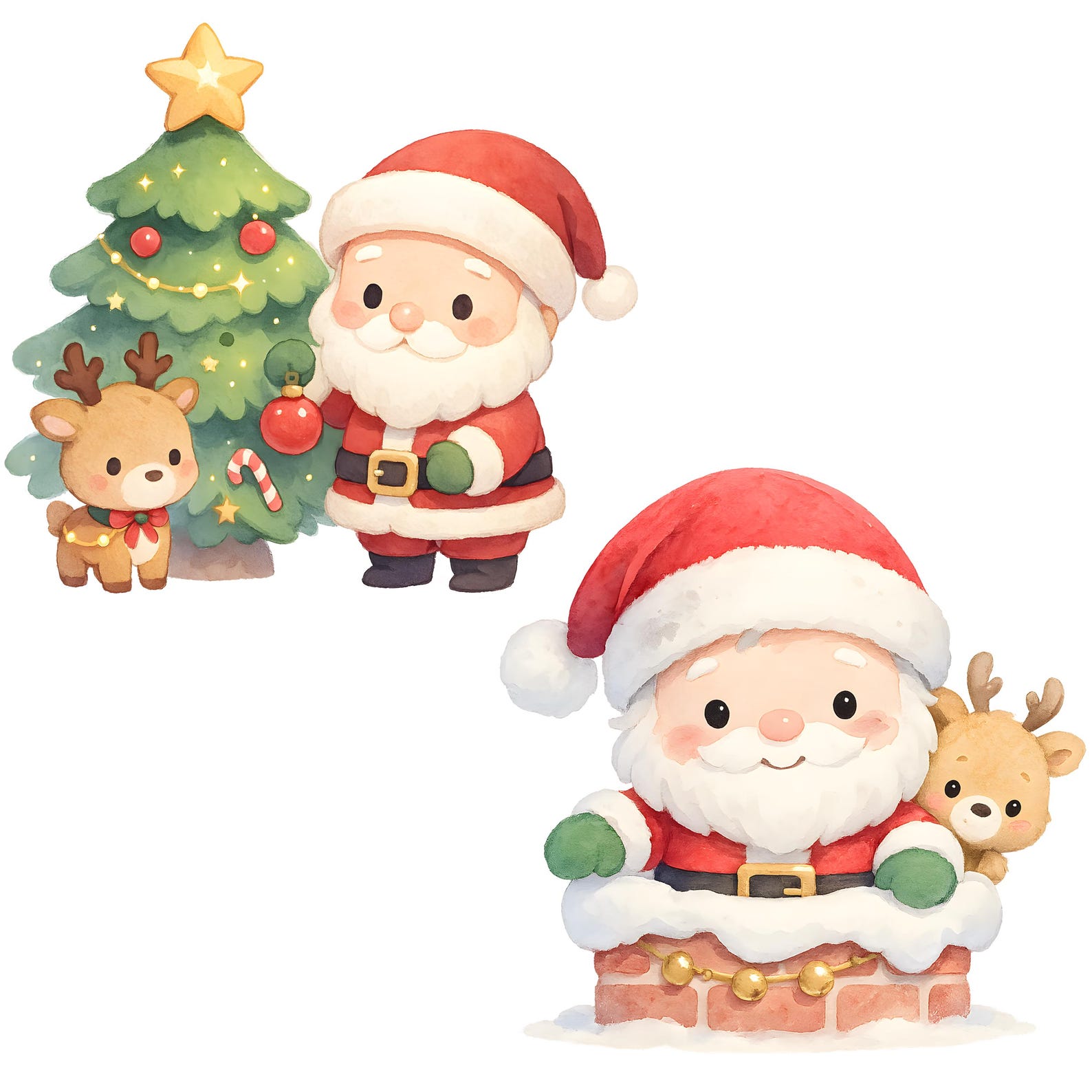 Santa Clipart Bundle – 12 Cute Watercolor Pngs, Christmas Santa With ...