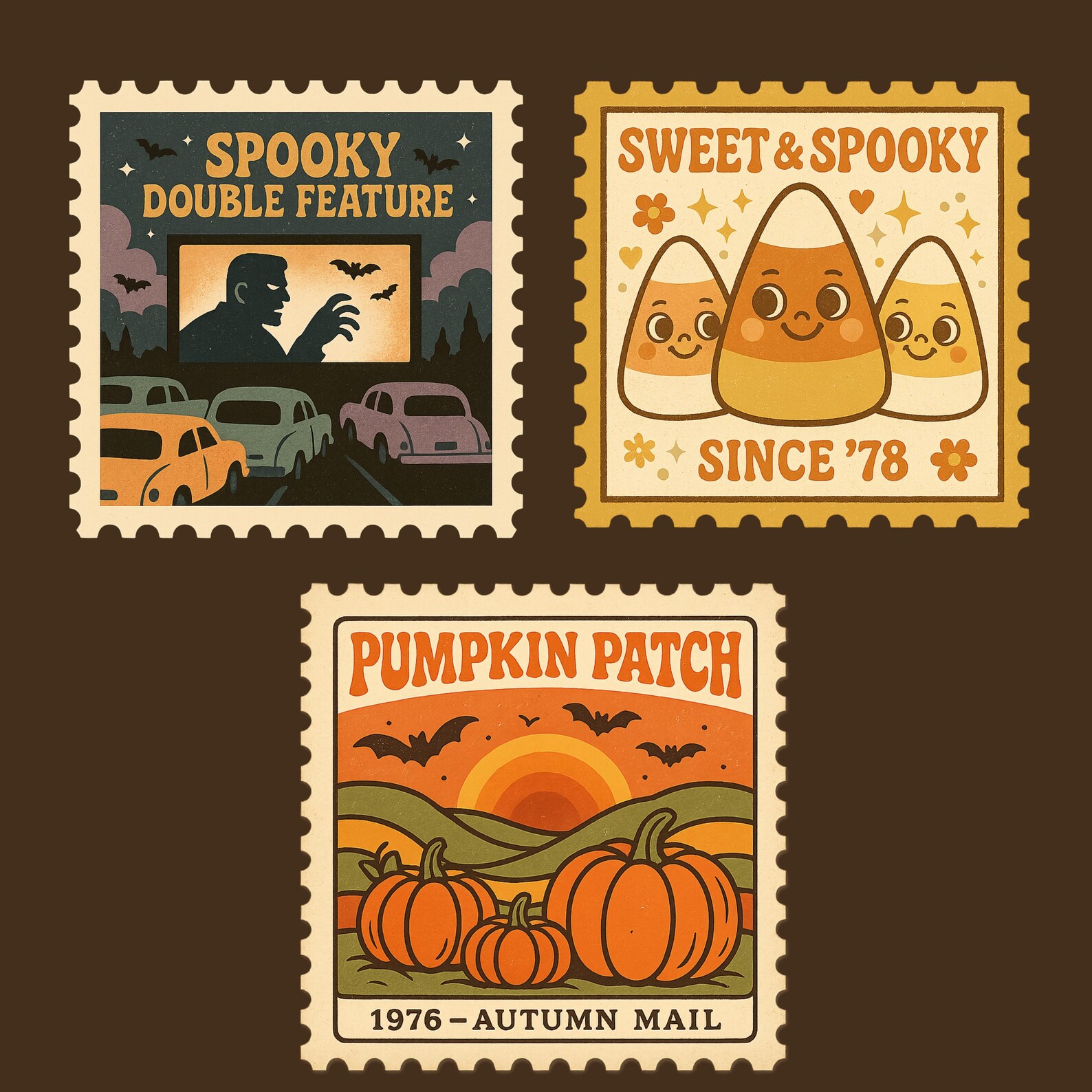 Vintage Halloween Postage Stamp Clipart | Retro Halloween | Halloween ...