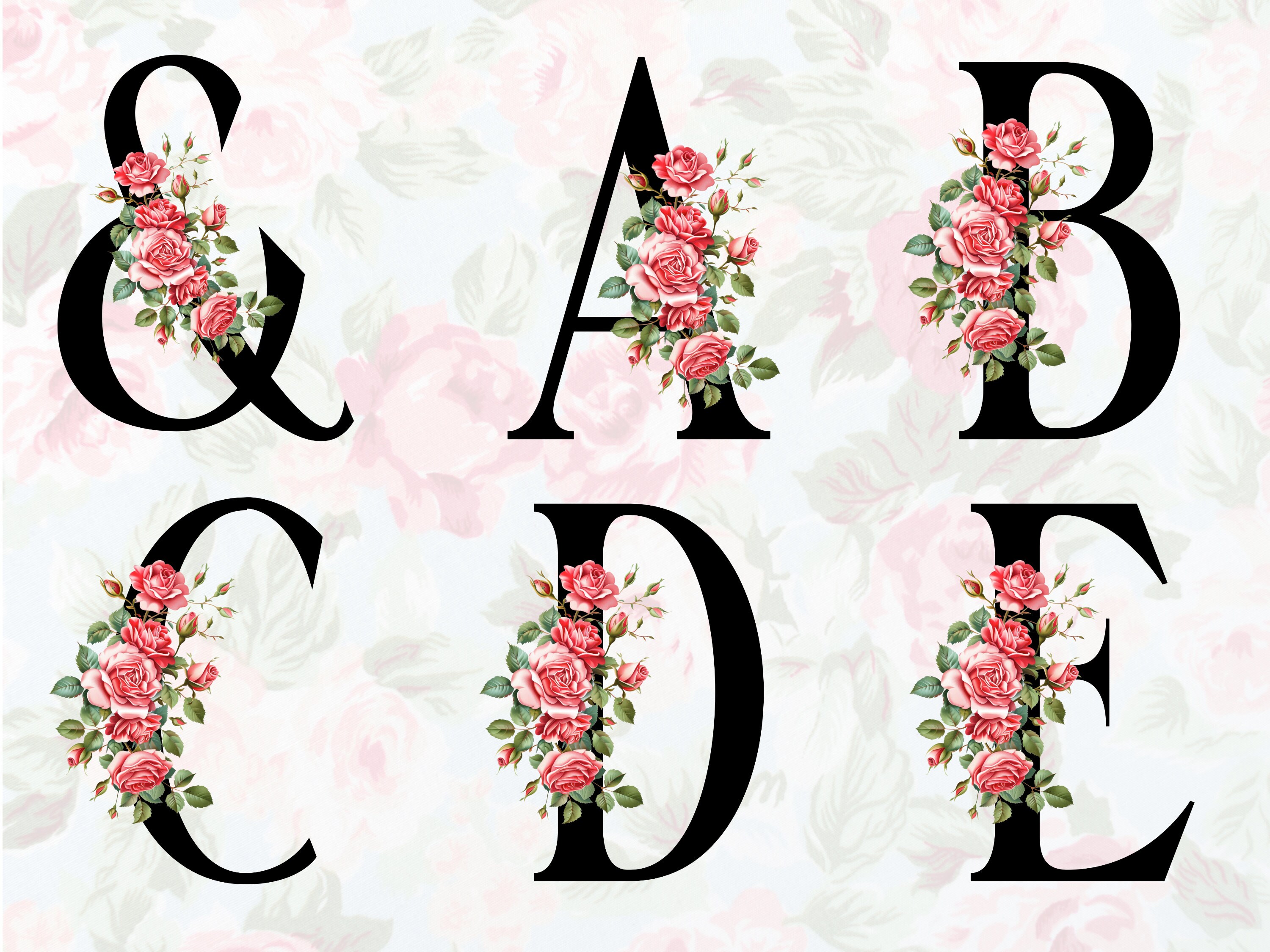 Rose Floral Alphabet: Watercolor Letter Monogram (digital Download) - Etsy