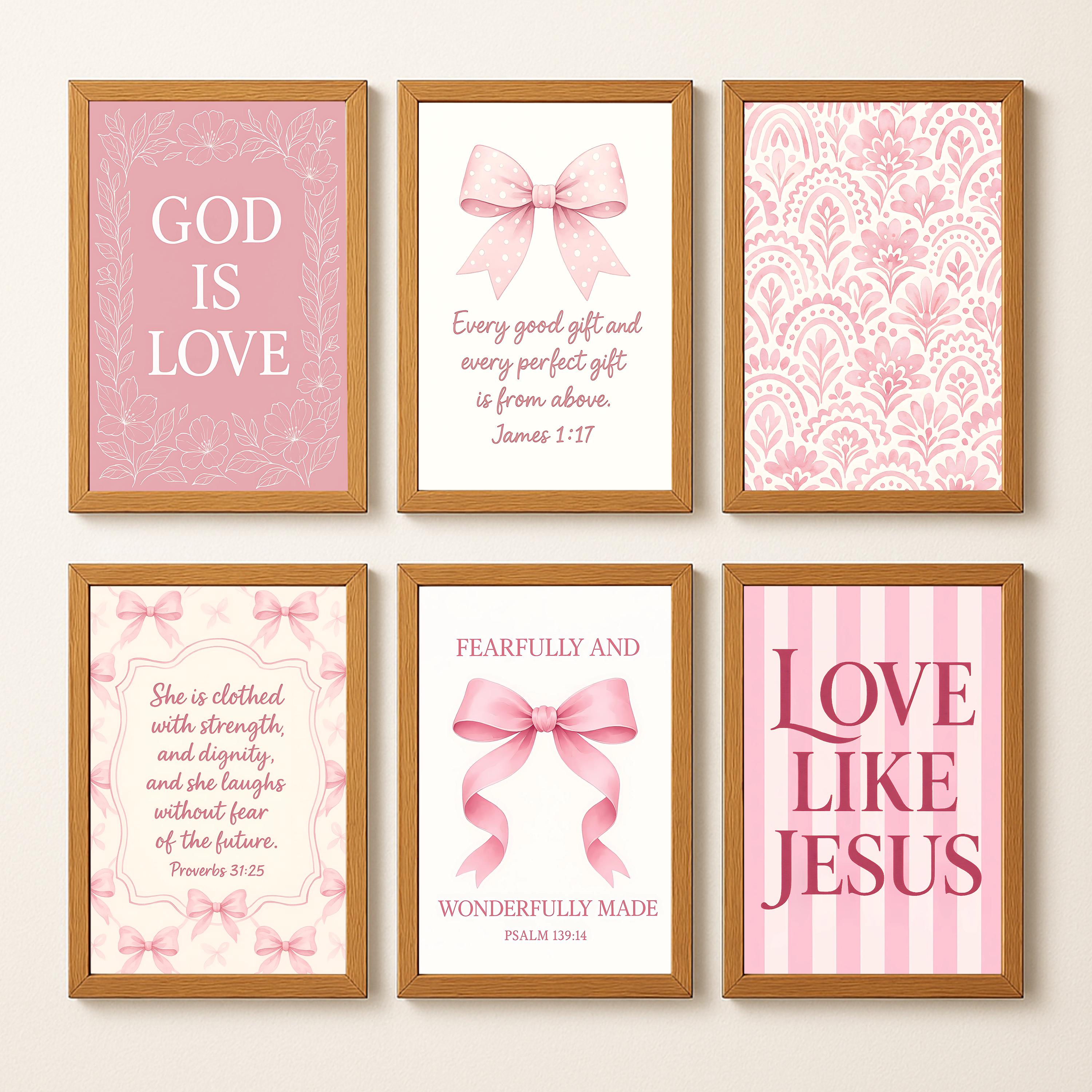 Pink Christian Wall Art Set of 6 – Scripture Prints for Girls Room ...