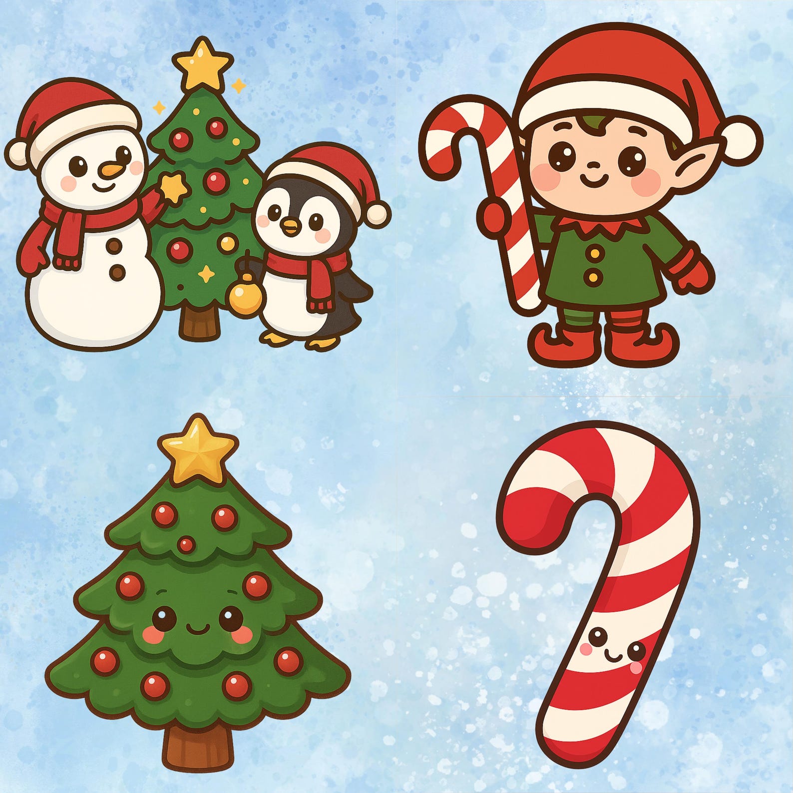 Kawaii Christmas Clipart Bundle PNG | Christmas Clipart Bundles | Cute ...