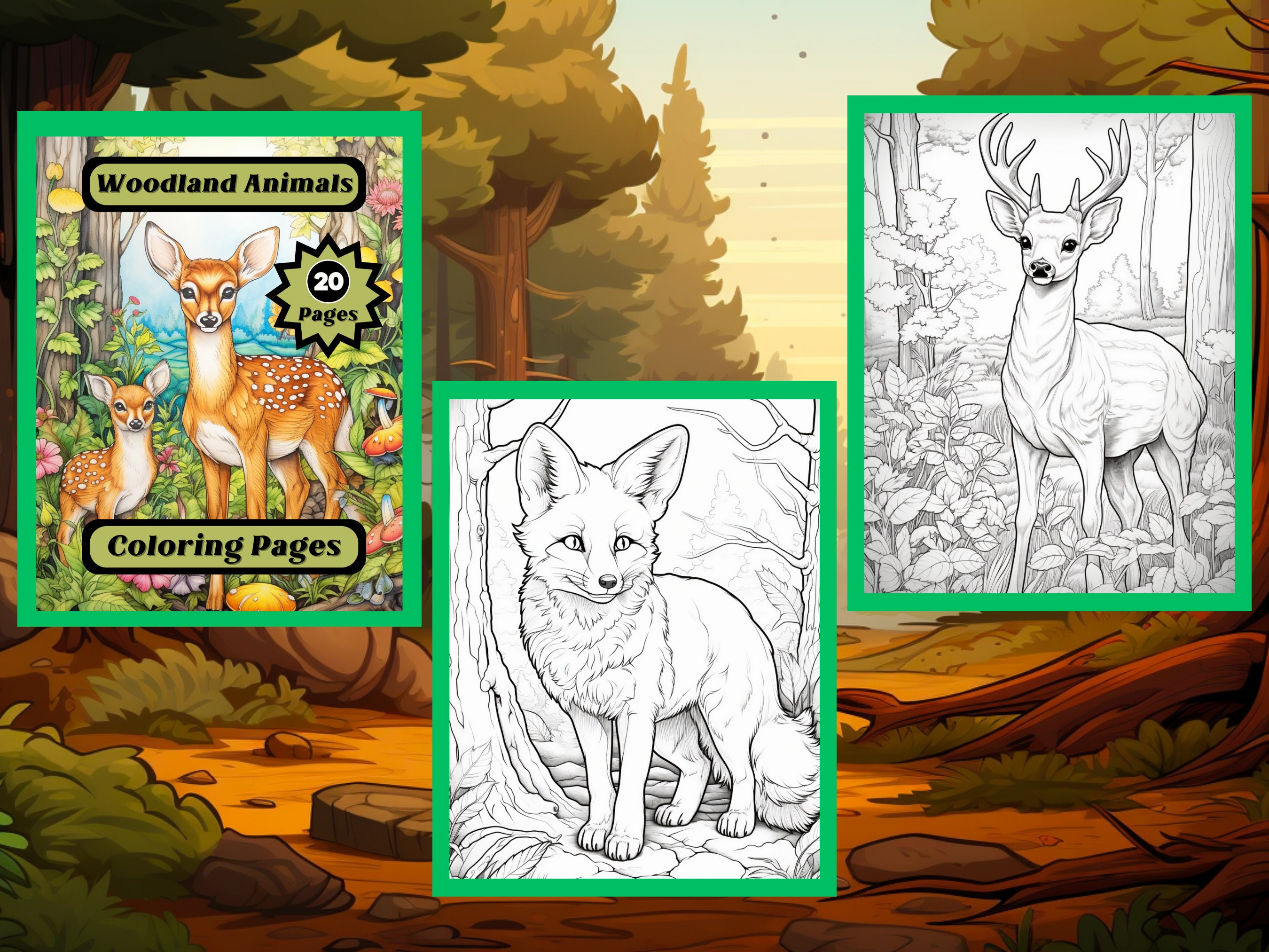 Woodland Animals Coloring Pages: 20 Page Forest Set (PDF Download) - Etsy