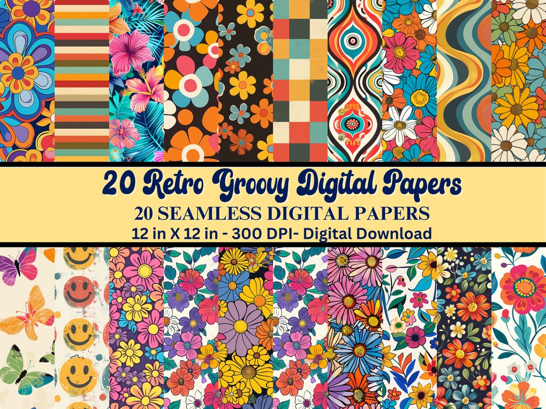 Retro Digital Paper, Groovy Digital Paper, Vintage Digital Paper, Retro ...