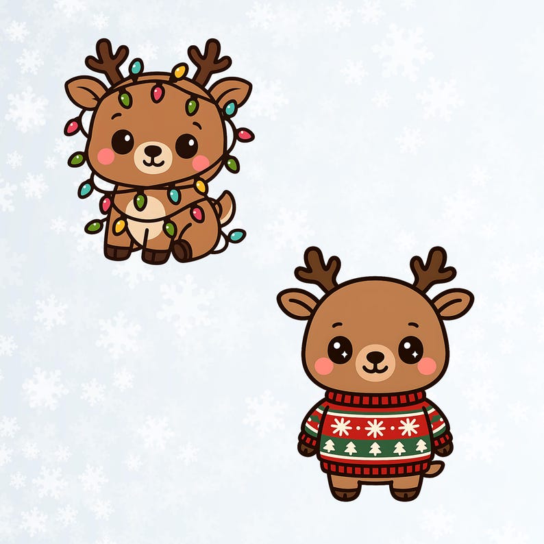 Kawaii Reindeer Clipart Bundle PNG SVG | Kawaii Clipart Bundle | Cute ...