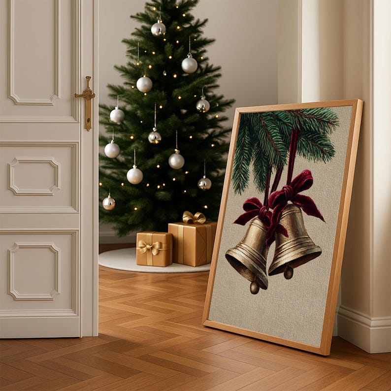 Vintage Christmas Bells Print, Instant Download, Rustic Holiday Wall ...