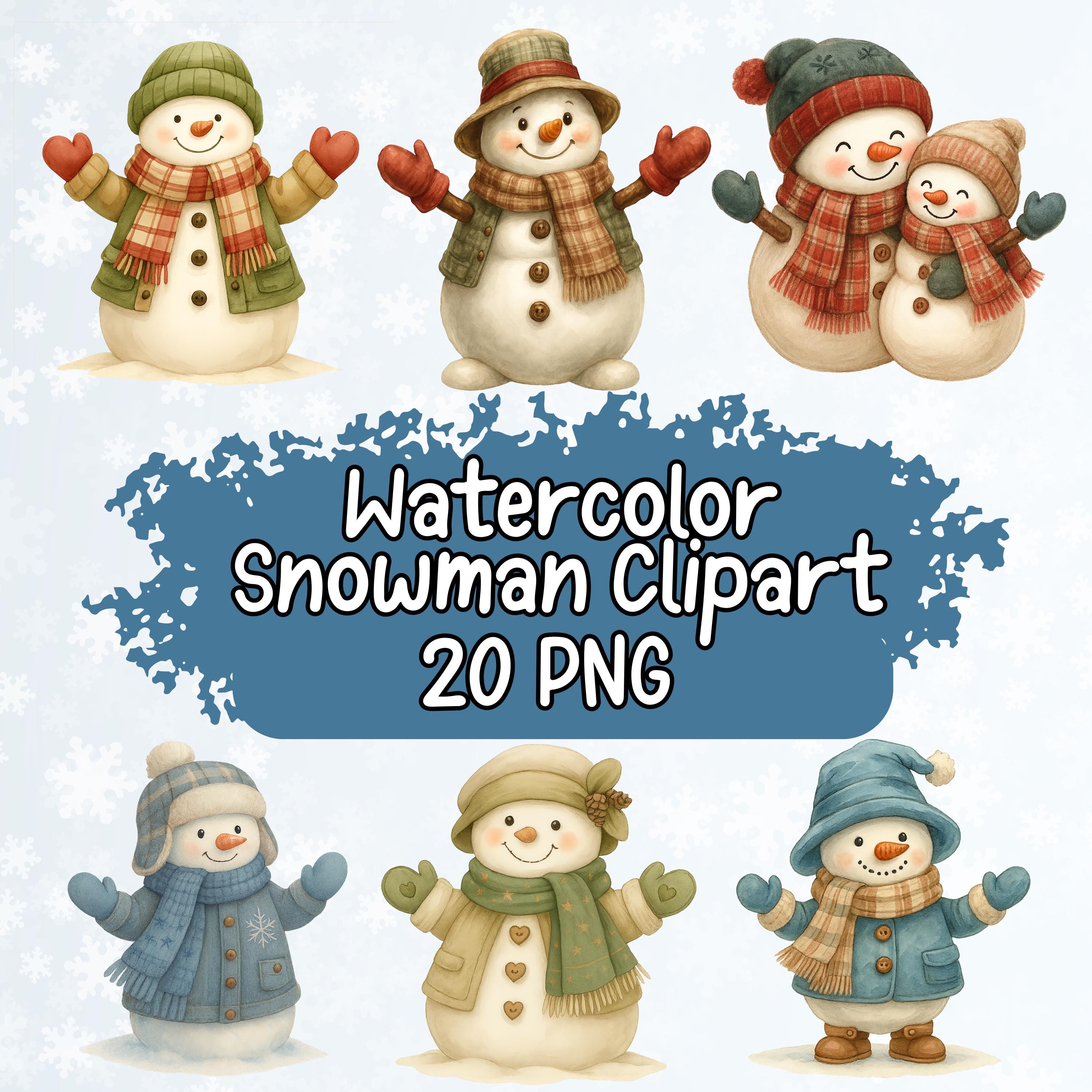 Watercolor Snowman Clipart Bundle: 20 PNG Designs (commercial Use ...