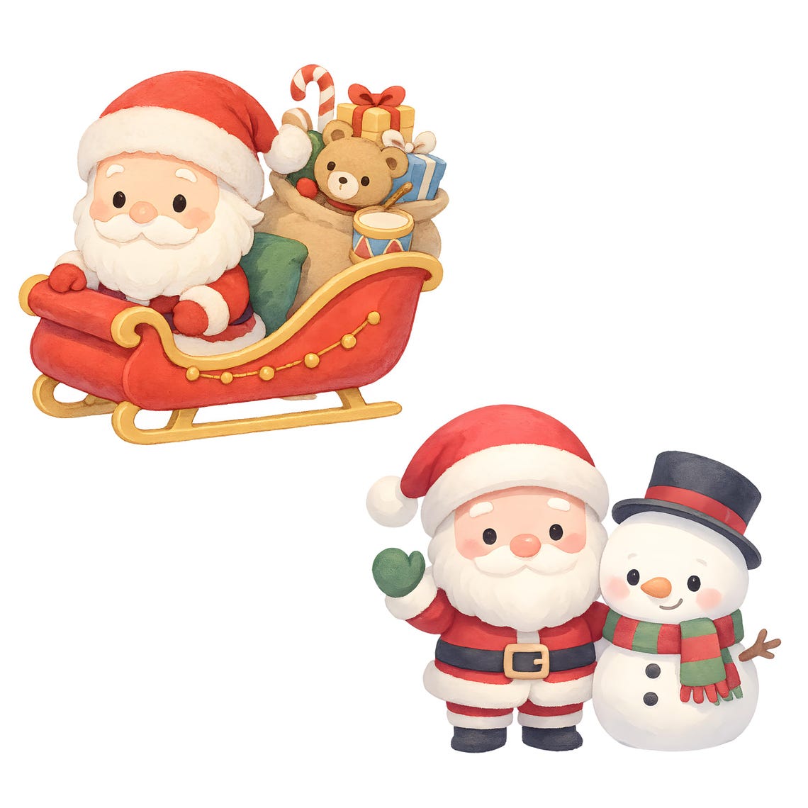 Santa Clipart Bundle – 12 Cute Watercolor Pngs, Christmas Santa With ...