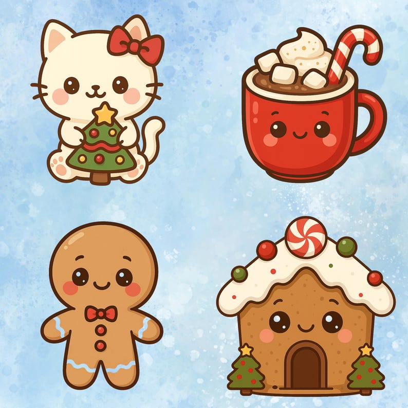 Kawaii Christmas Clipart Bundle PNG | Christmas Clipart Bundles | Cute ...