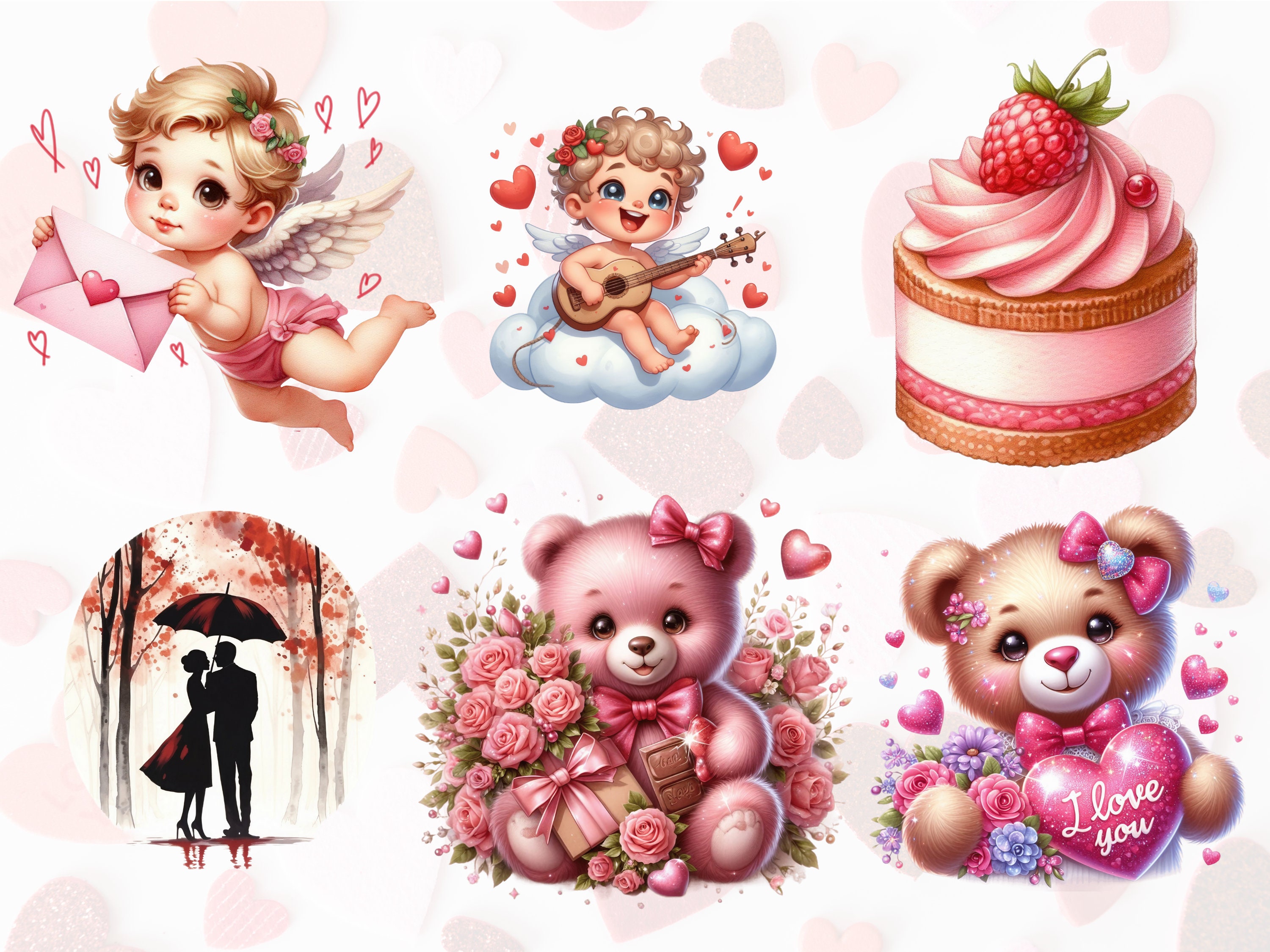 Valentines Day Clipart Bundle, Watercolor Valentines Clipart ...