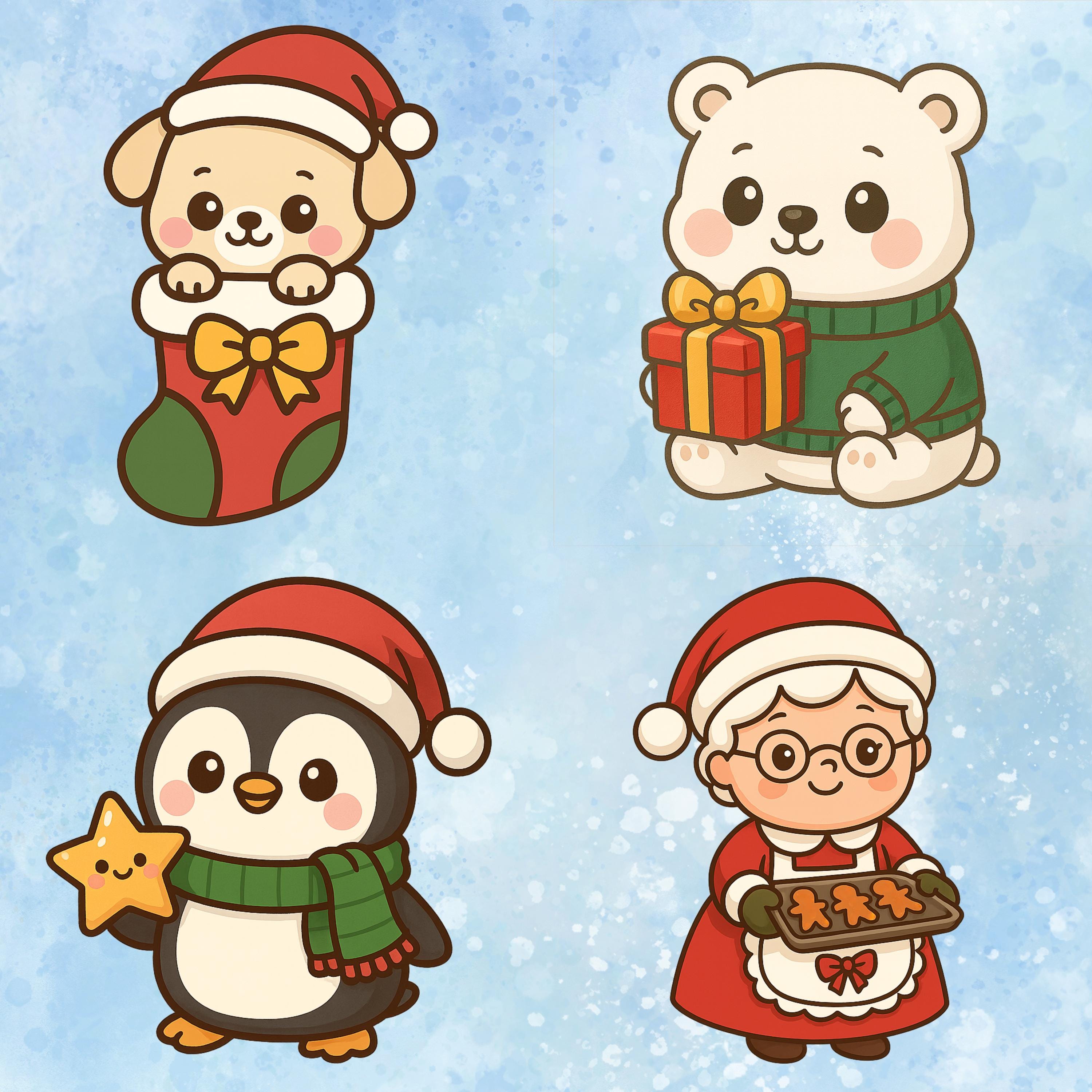 Kawaii Christmas Clipart Bundle PNG | Christmas Clipart Bundles | Cute ...
