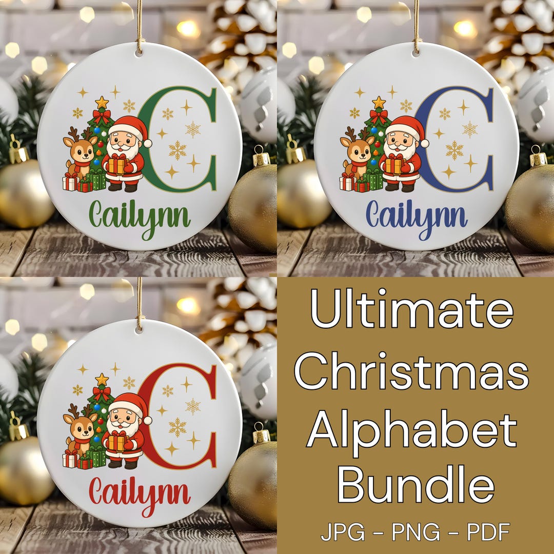 Christmas Alphabet PNG Bundle, Santa Reindeer Letters, Monogram Clipart ...