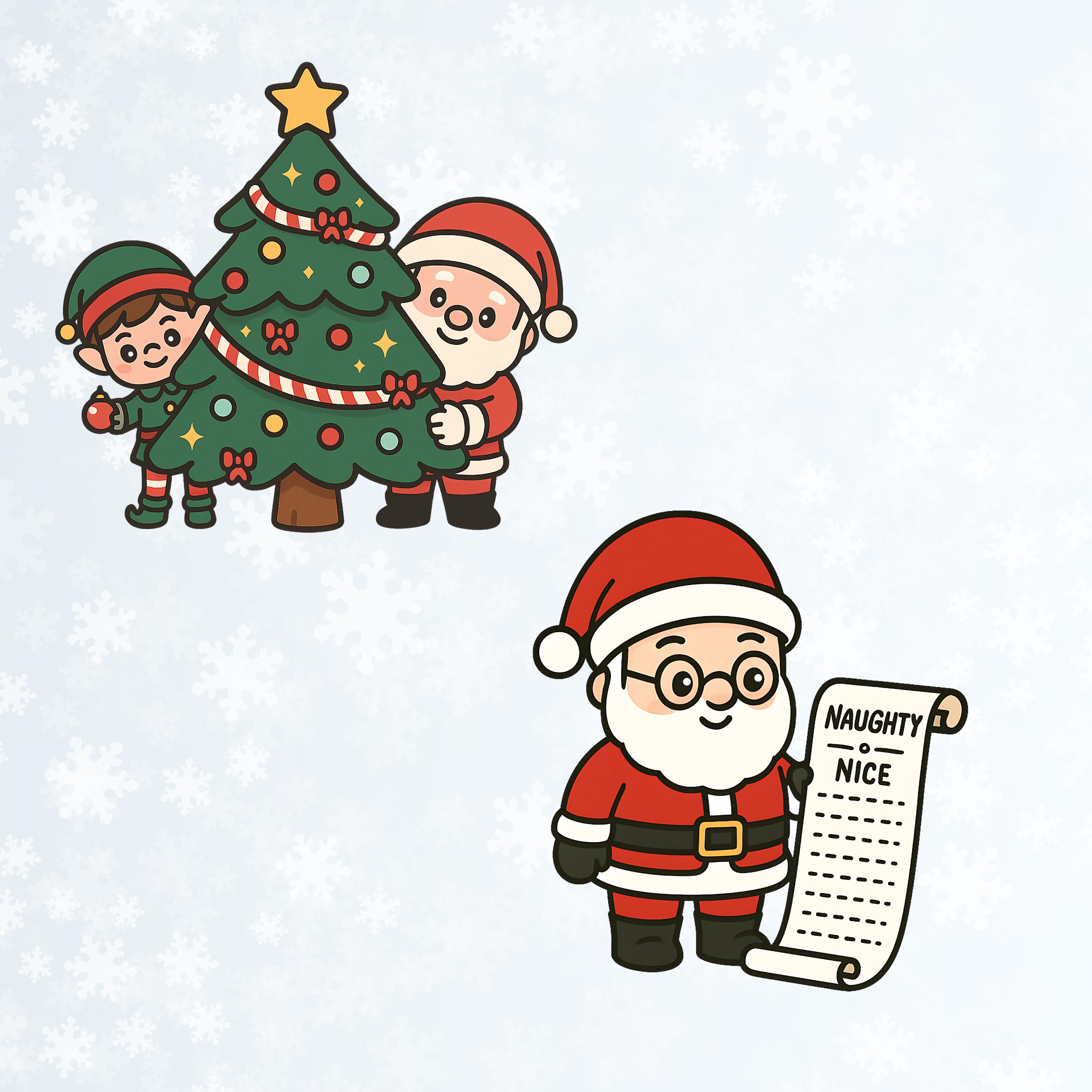 Kawaii Christmas Santa Clipart PNG SVG Bundle | Cute Christmas Clipart ...