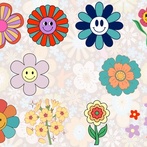 Retro Flower SVG Bundle: Groovy Smiley Face Designs (digital Download ...
