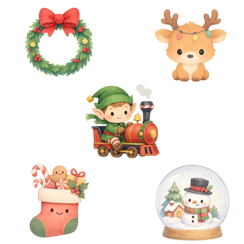 Cute Christmas Mega Bundle – 66 Png Clipart | Kawaii Santa, Reindeer ...