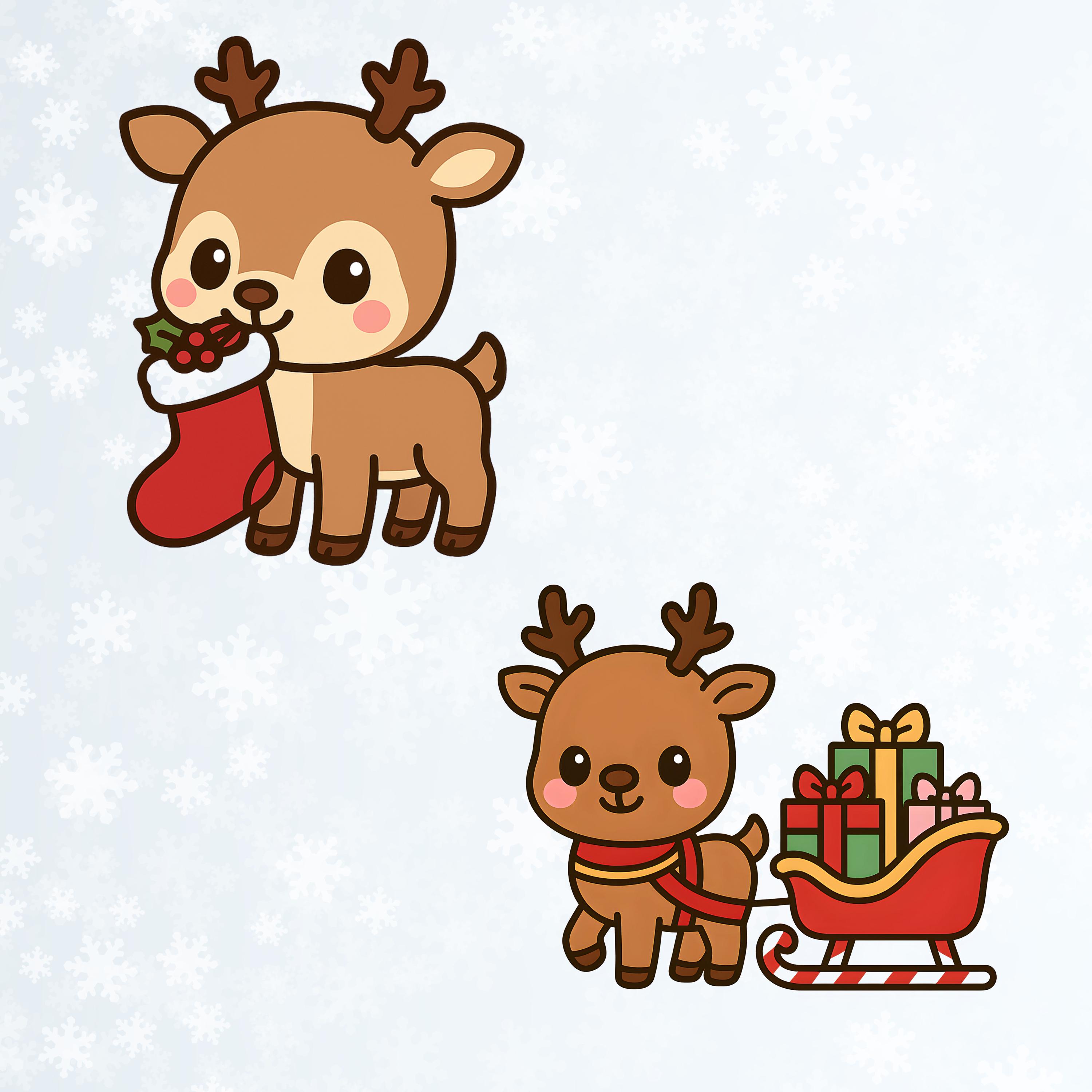 Kawaii Reindeer Clipart Bundle PNG SVG | Kawaii Clipart Bundle | Cute ...