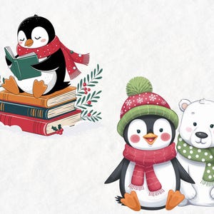 Watercolor Penguin Clipart Bundle: Winter Holiday Designs (digital ...
