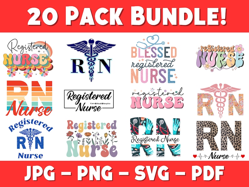RN SVG Bundle: Registered Nurse Designs (20-pack Digital Download) - Etsy