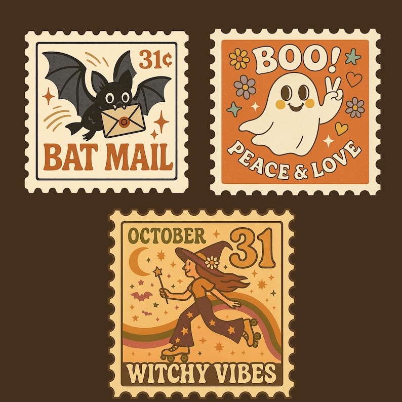 Vintage Halloween Postage Stamp Clipart | Retro Halloween | Halloween ...