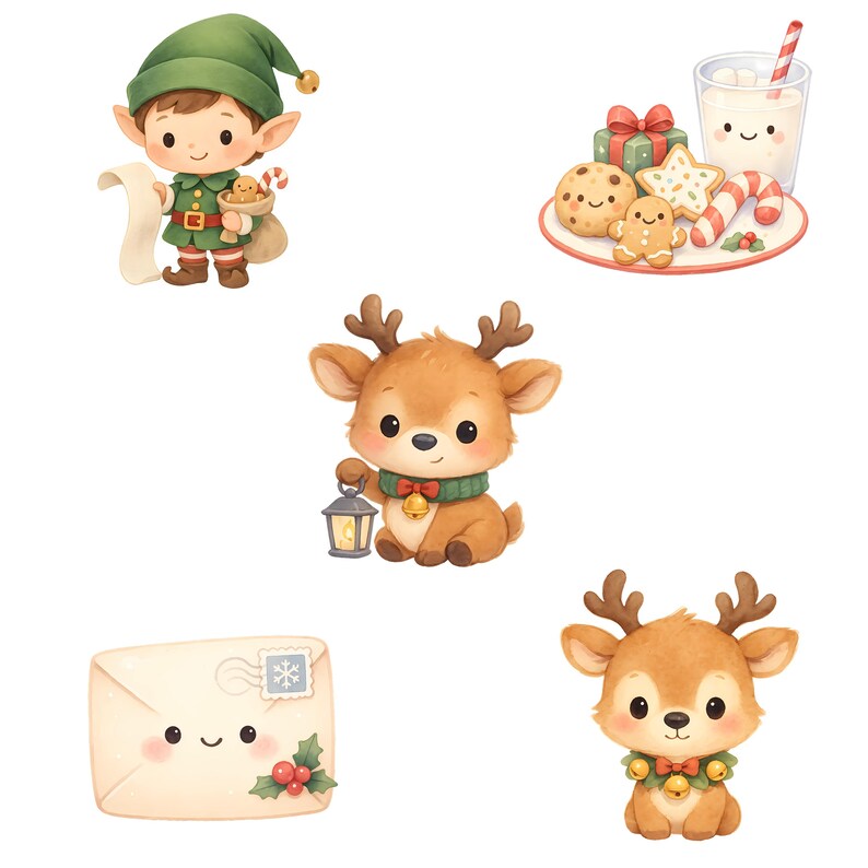 Cute Christmas Mega Bundle – 66 Png Clipart | Kawaii Santa, Reindeer ...