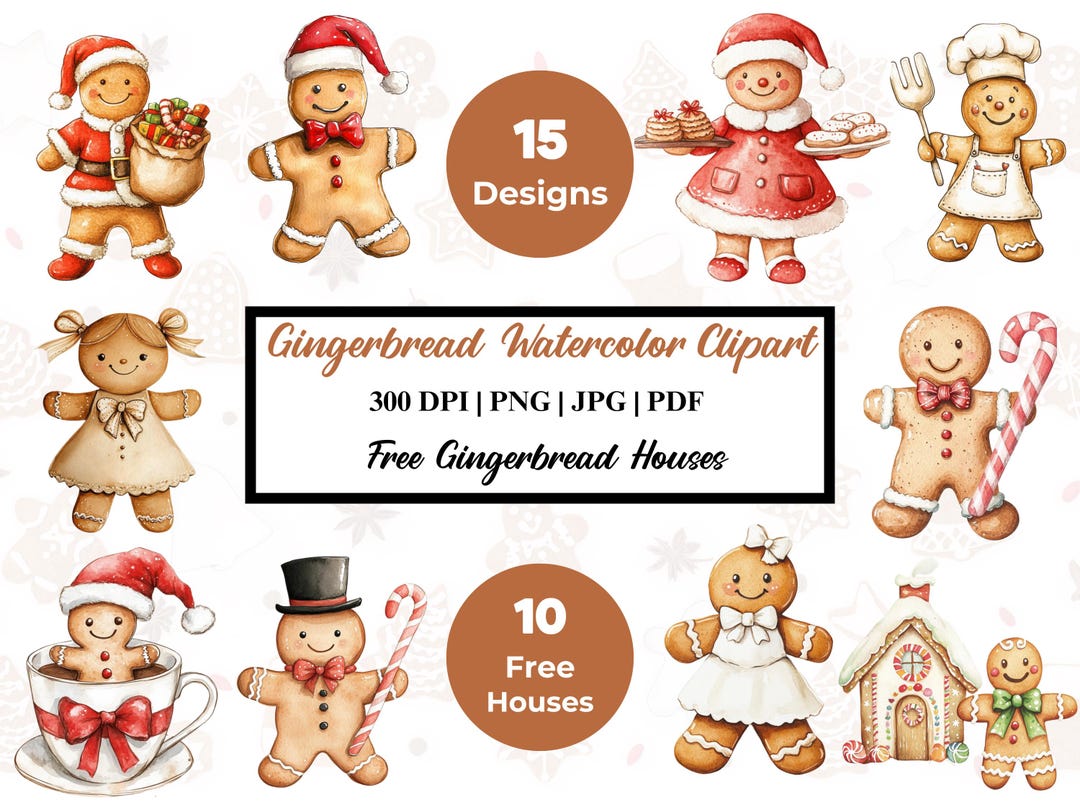 Watercolor Gingerbread Clipart Bundle: Christmas Designs (digital ...