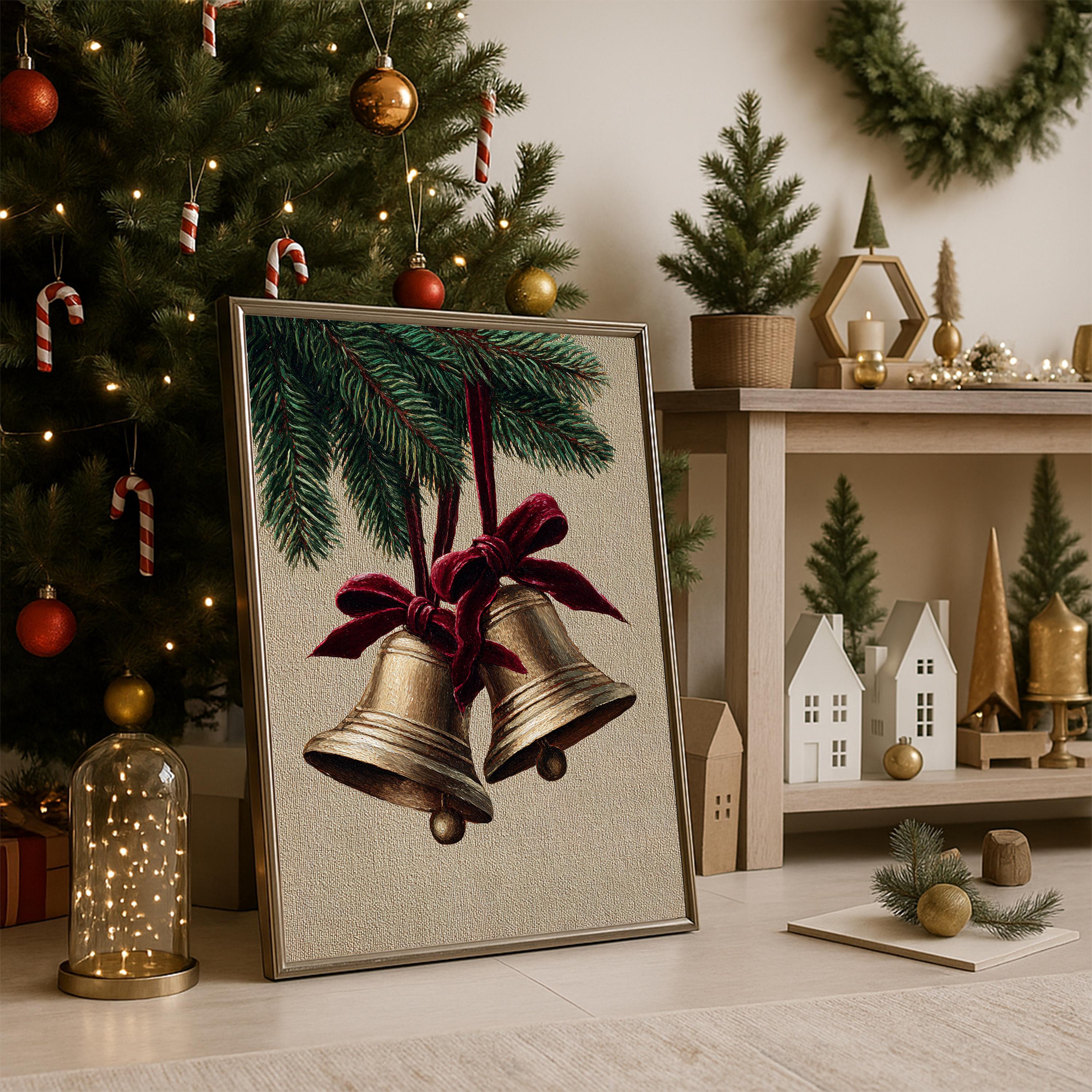 Vintage Christmas Bells Print, Instant Download, Rustic Holiday Wall ...