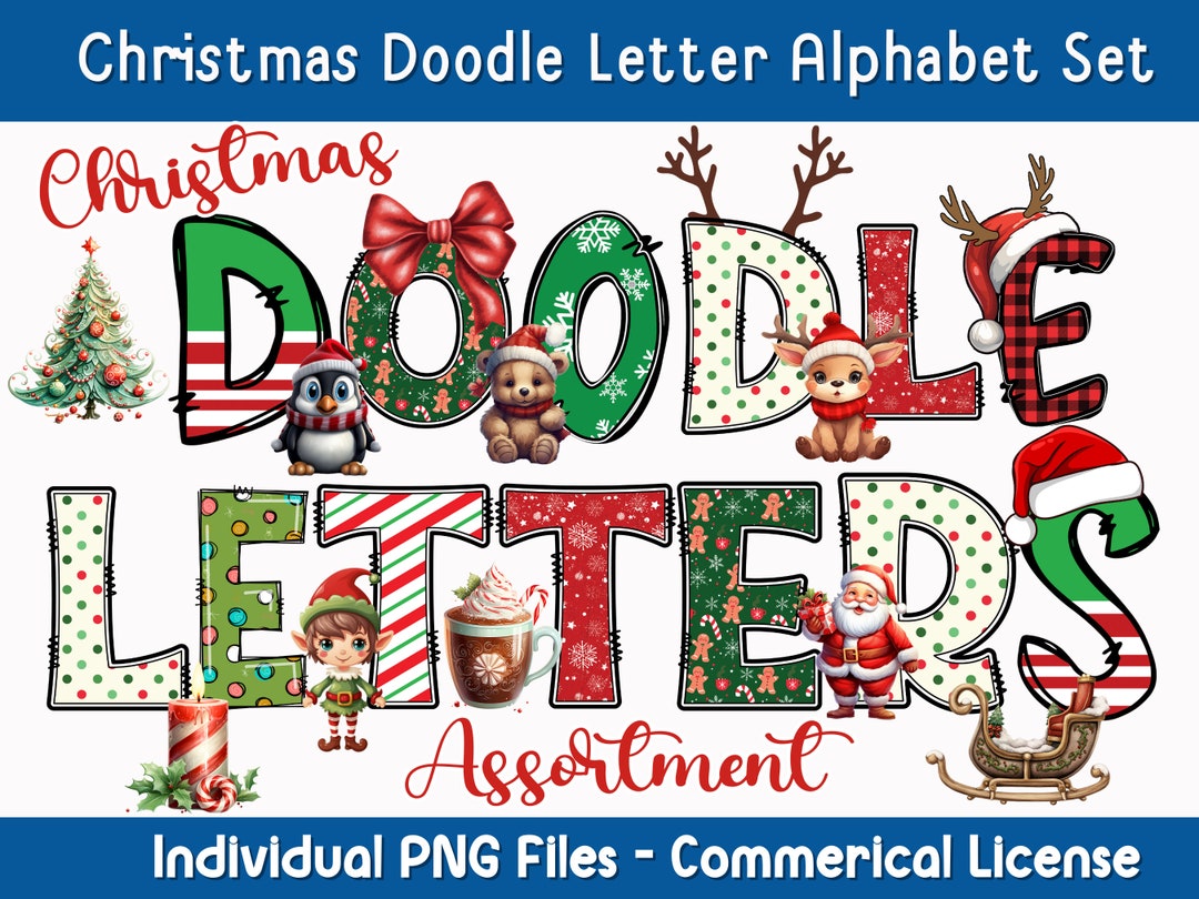 Christmas Doodle Letters & Clipart: Festive PNG Alphabet (digital ...