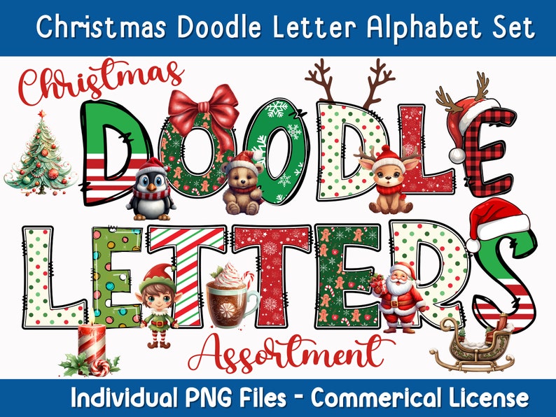 Christmas Doodle Letters & Clipart: Festive PNG Alphabet (digital ...