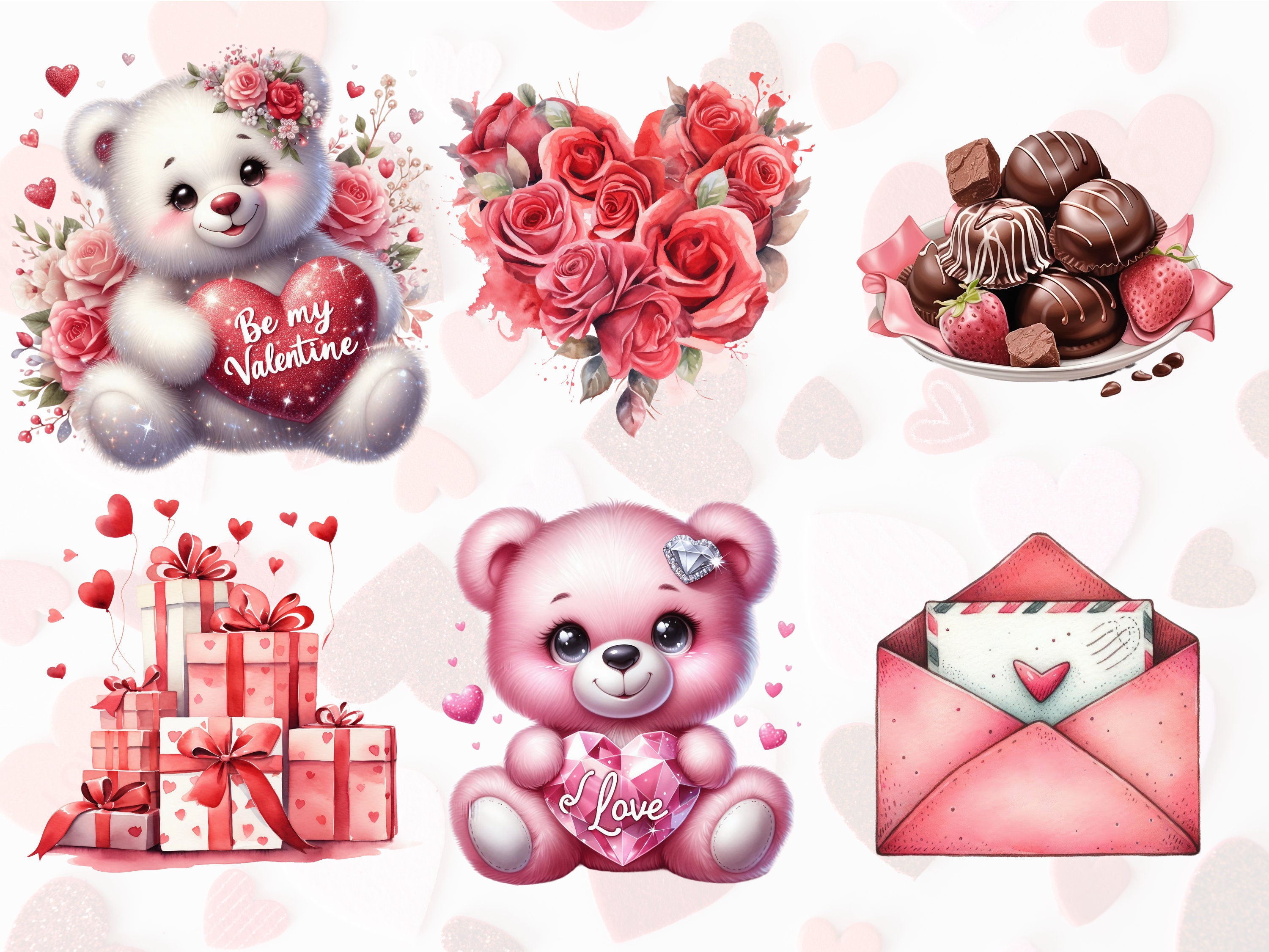 Valentines Day Clipart Bundle, Watercolor Valentines Clipart ...