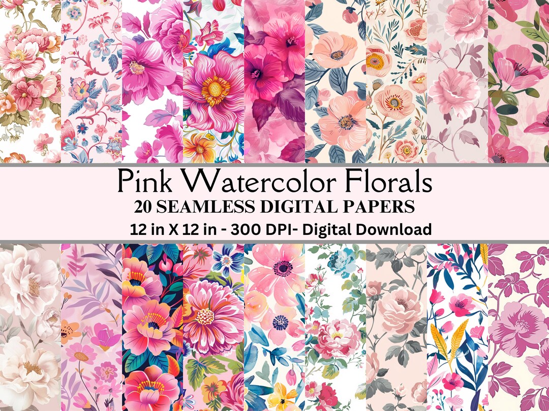 Pink Floral Digital Paper, Pink Floral PNG, Floral Digital Paper ...