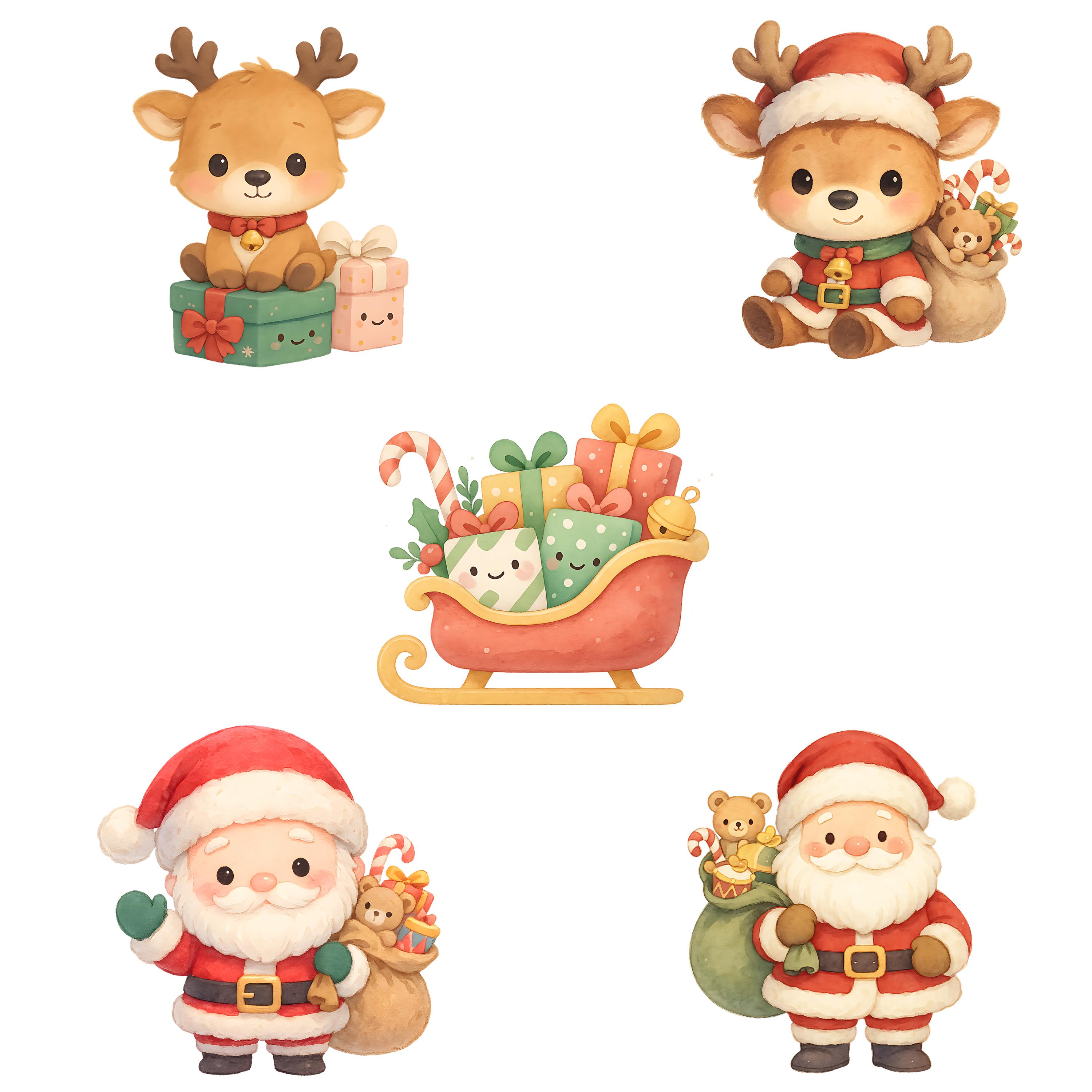 Cute Christmas Mega Bundle – 66 Png Clipart | Kawaii Santa, Reindeer ...