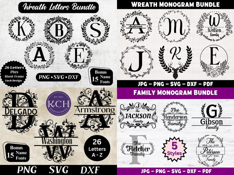Monogram SVG Bundle: 125 Unique Designs, Fonts (digital Download) - Etsy