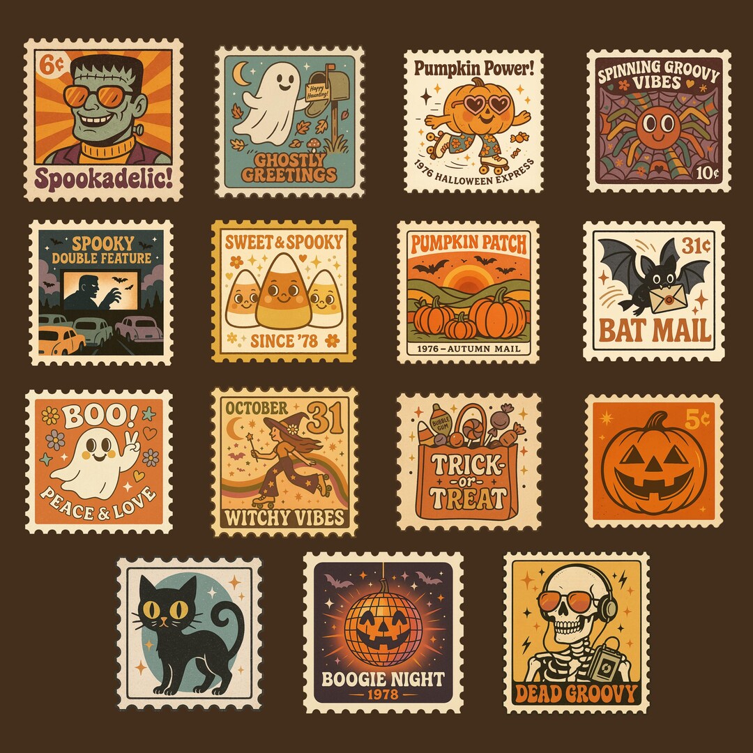Vintage Halloween Postage Stamp Clipart | Retro Halloween | Halloween ...