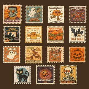 Vintage Halloween Postage Stamp Clipart | Retro Halloween | Halloween ...