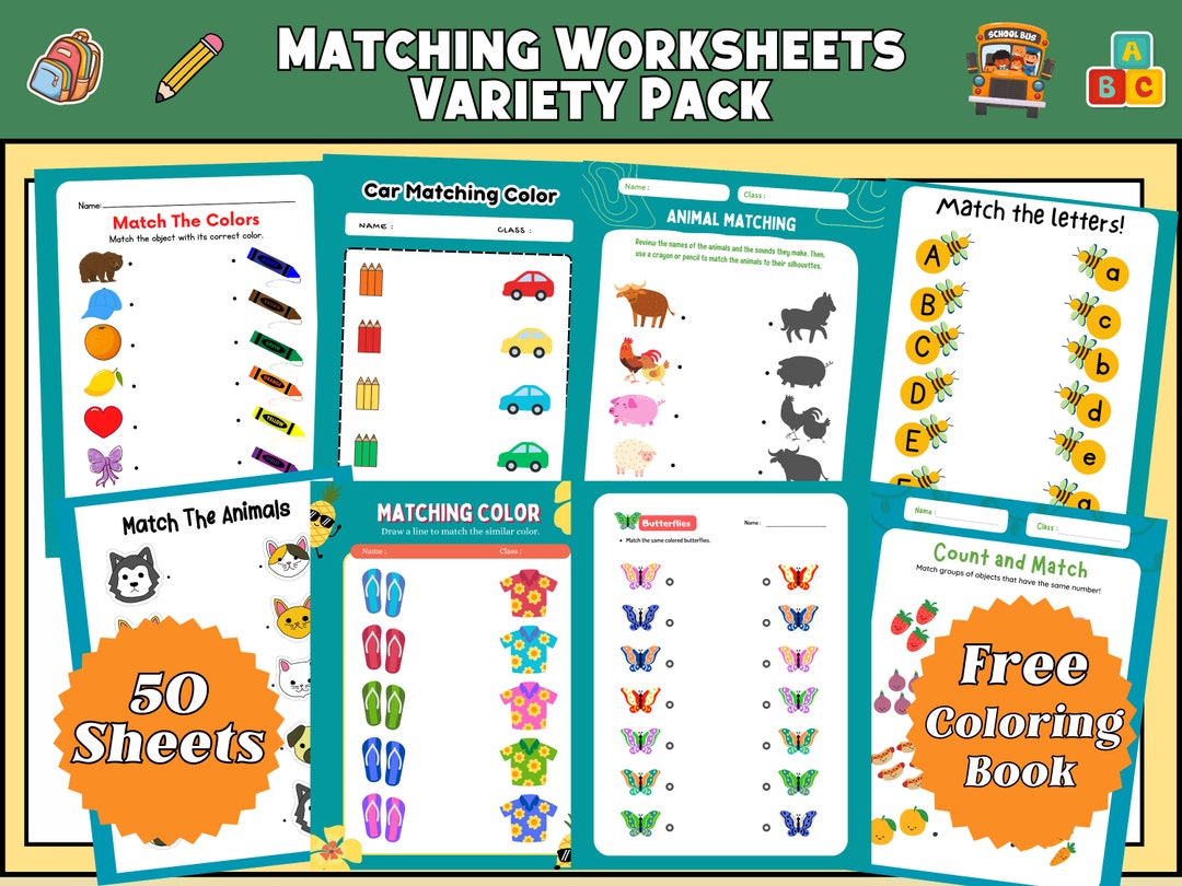 Matching Activity Book: 50 Fun Pages + ABC Coloring Book (PDF) - Etsy