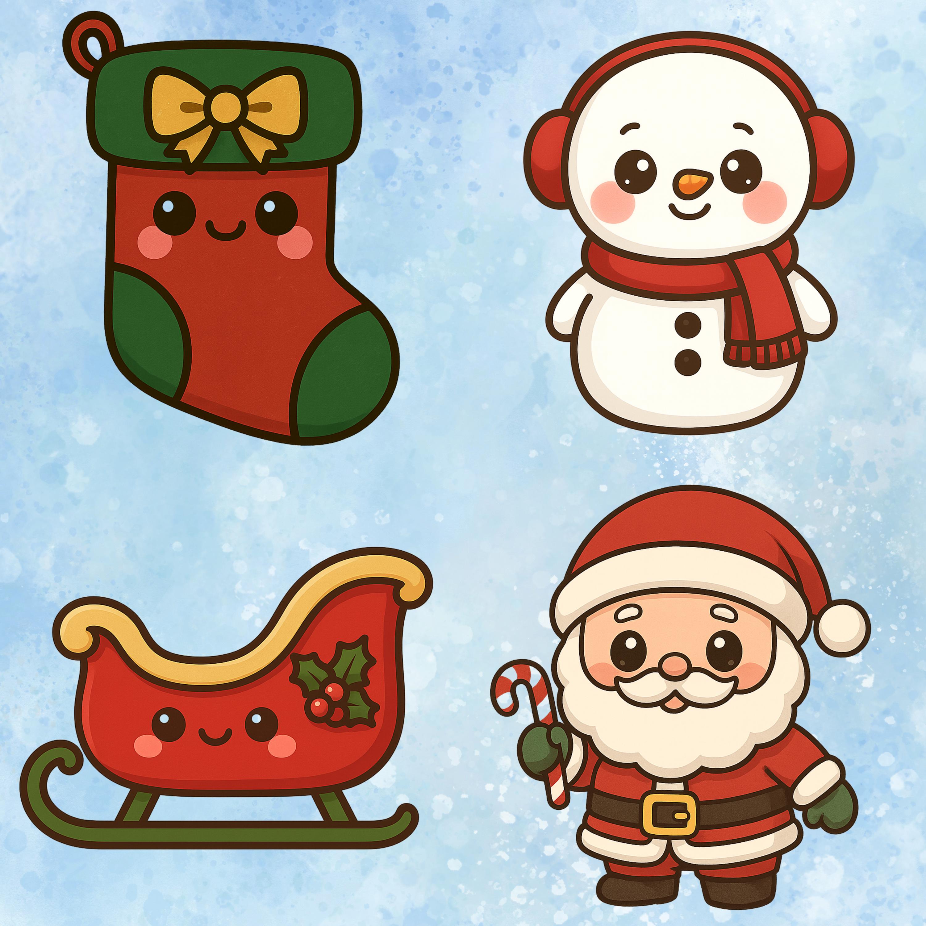 Kawaii Christmas Clipart Bundle PNG | Christmas Clipart Bundles | Cute ...
