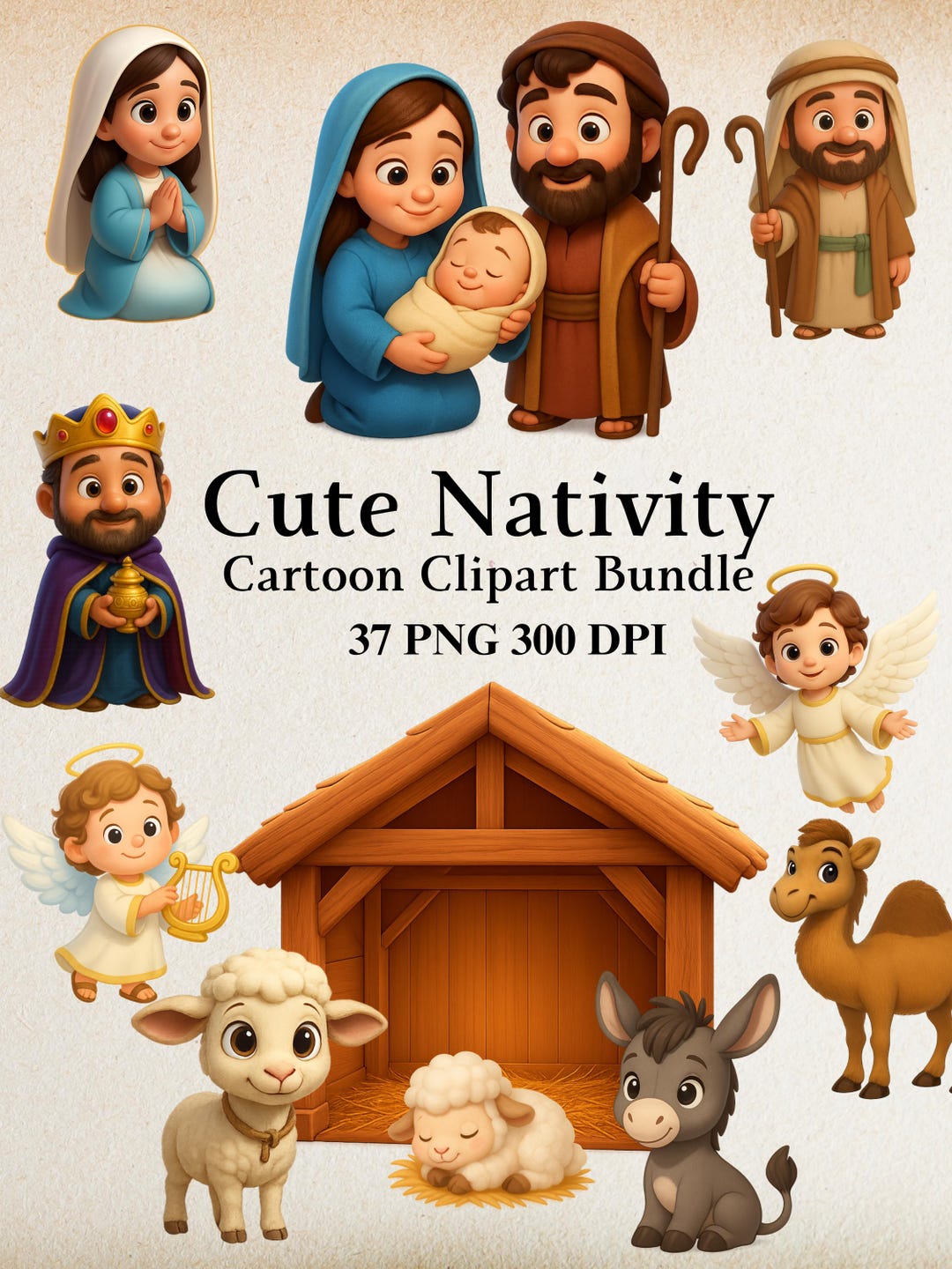 Cute Nativity Scene Clipart Bundle PNG | Christian Clipart | Christian ...