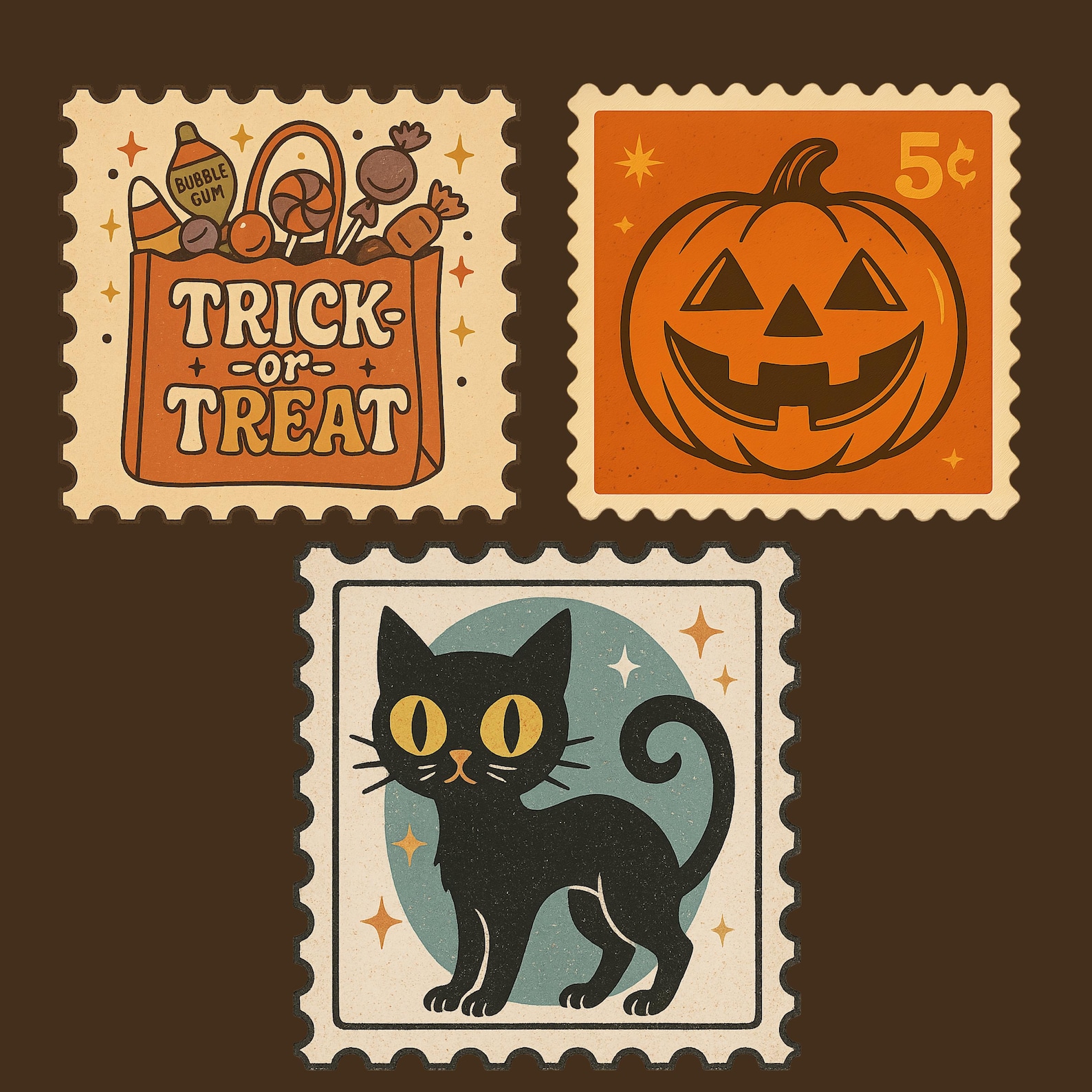 Vintage Halloween Postage Stamp Clipart | Retro Halloween | Halloween ...